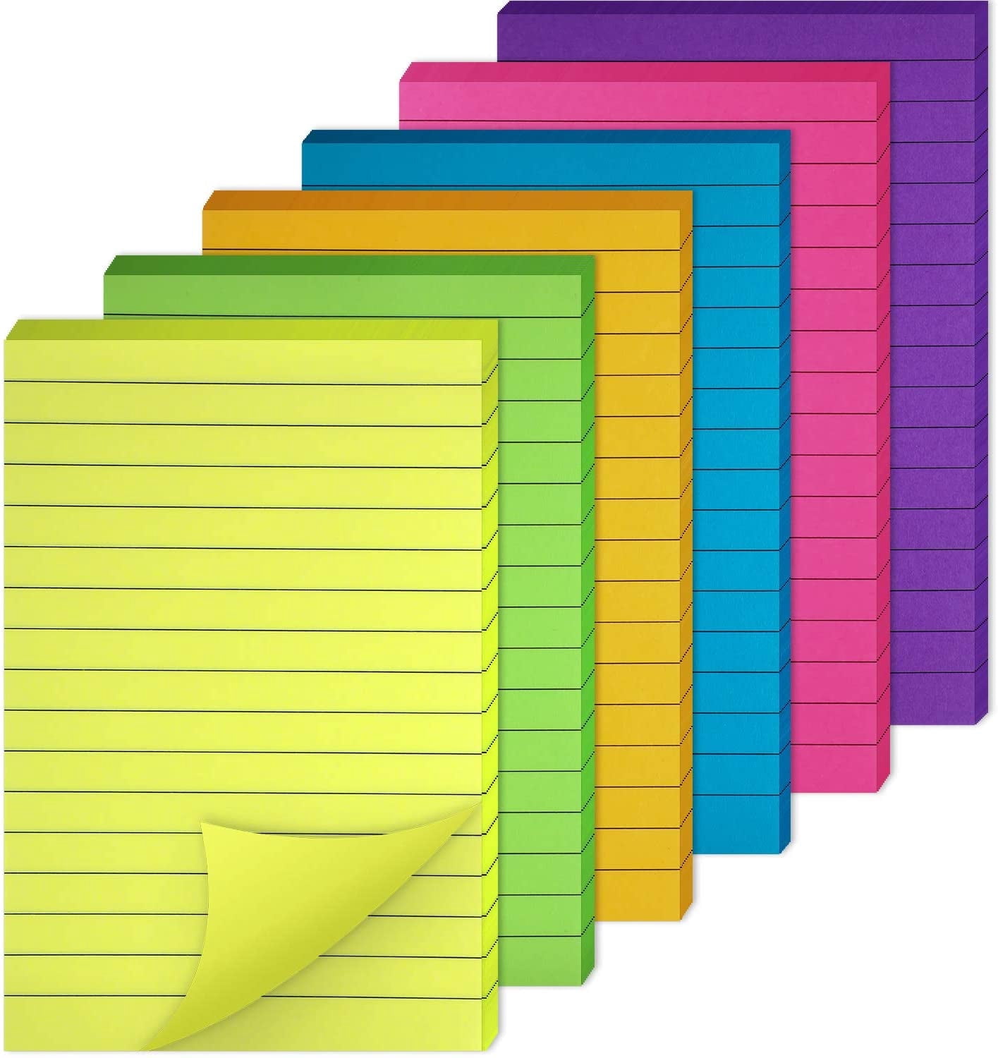 WSNIJFU 6 Pieces Sticky Notes Lined Self Sticky Notes Lined Colorful ...