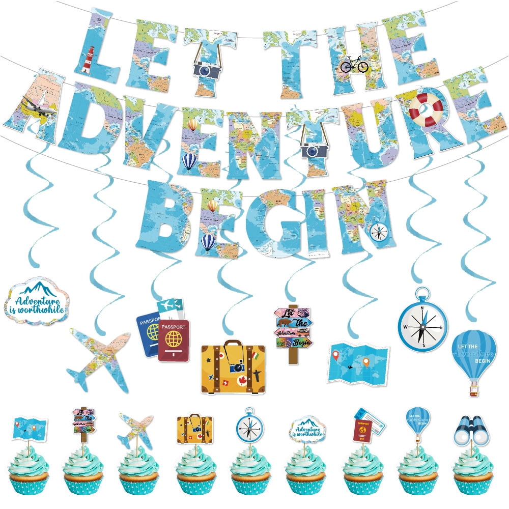 WSNIJFU Travel Themed Party Decorations, Adventure Banner Kit, DIY ...