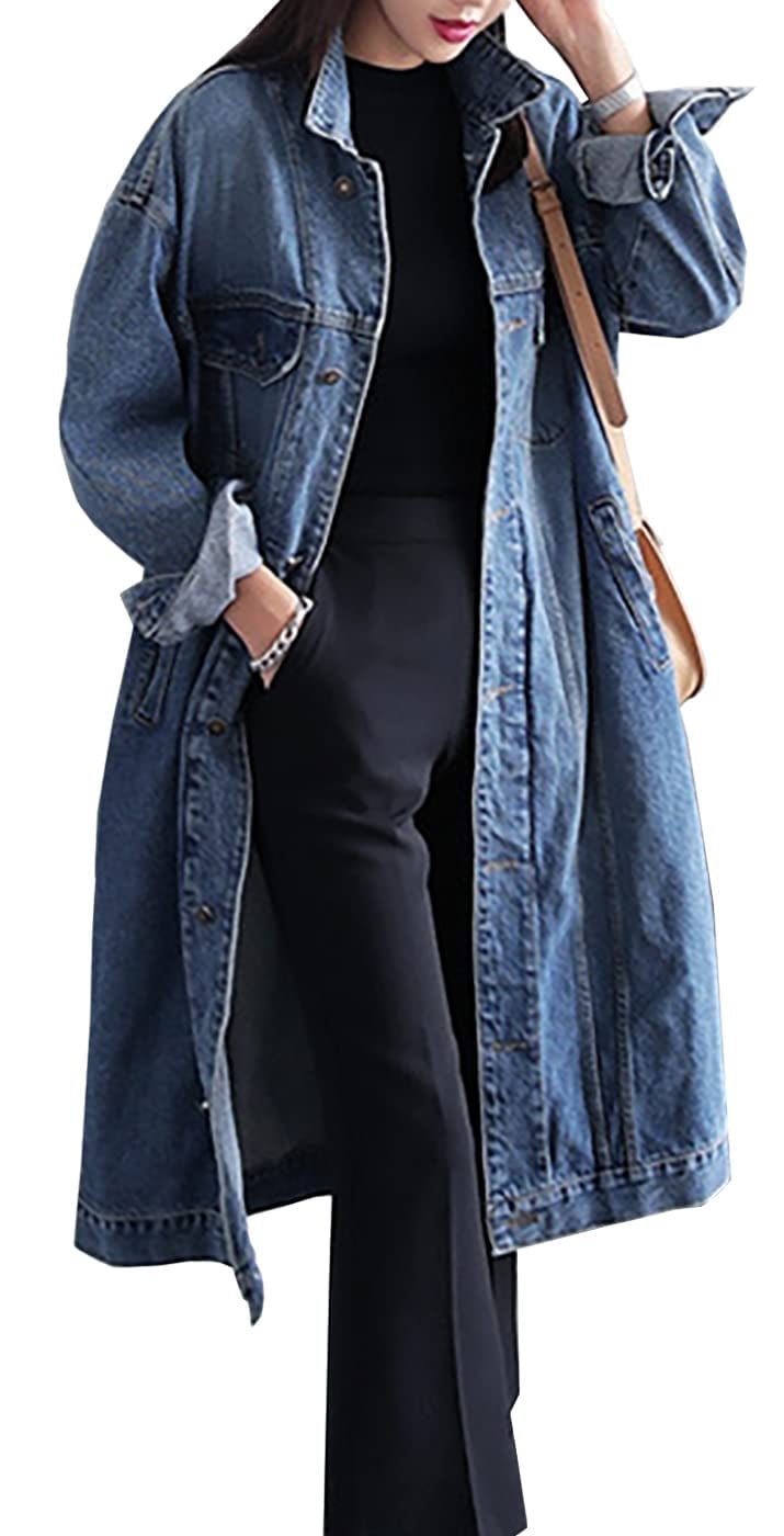 WSPLYSPJY Women's Plus Size Oversize Long Denim Jacket Trench Coat for ...