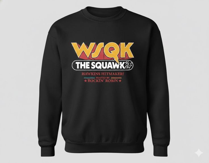 WSQK The Squawk 80s Hawkins Radio Graphic Sweatshirt, Retro Inspired 94 ...