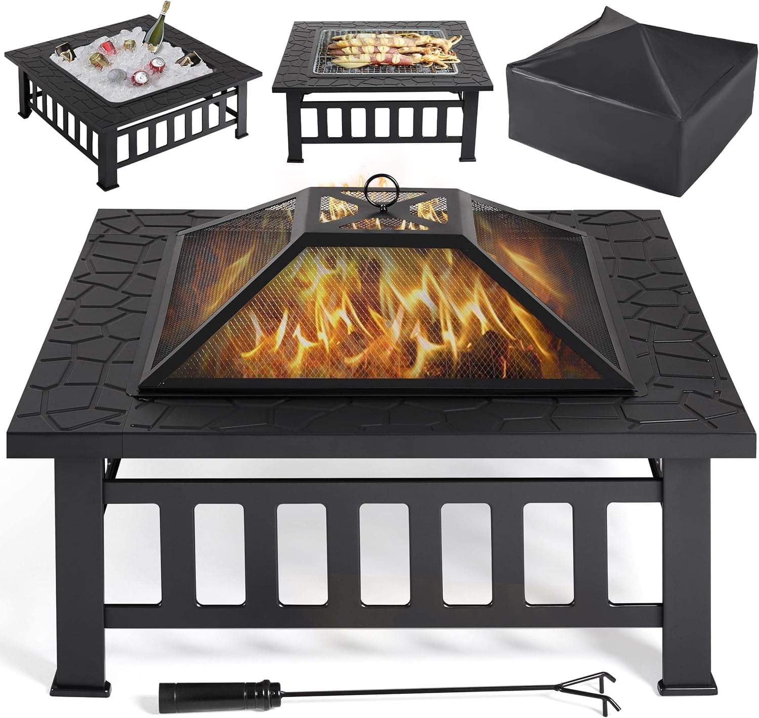 GaoJ 34in Fire Pit Table Outdoor Wood Fire Pits Fire Pits for Outside ...