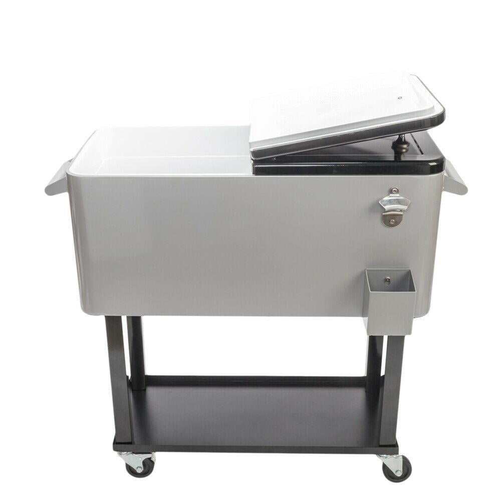 WSRFSD 80 Quart Outdoor Steel Cooler Cart - Rolling Patio Party Ice ...