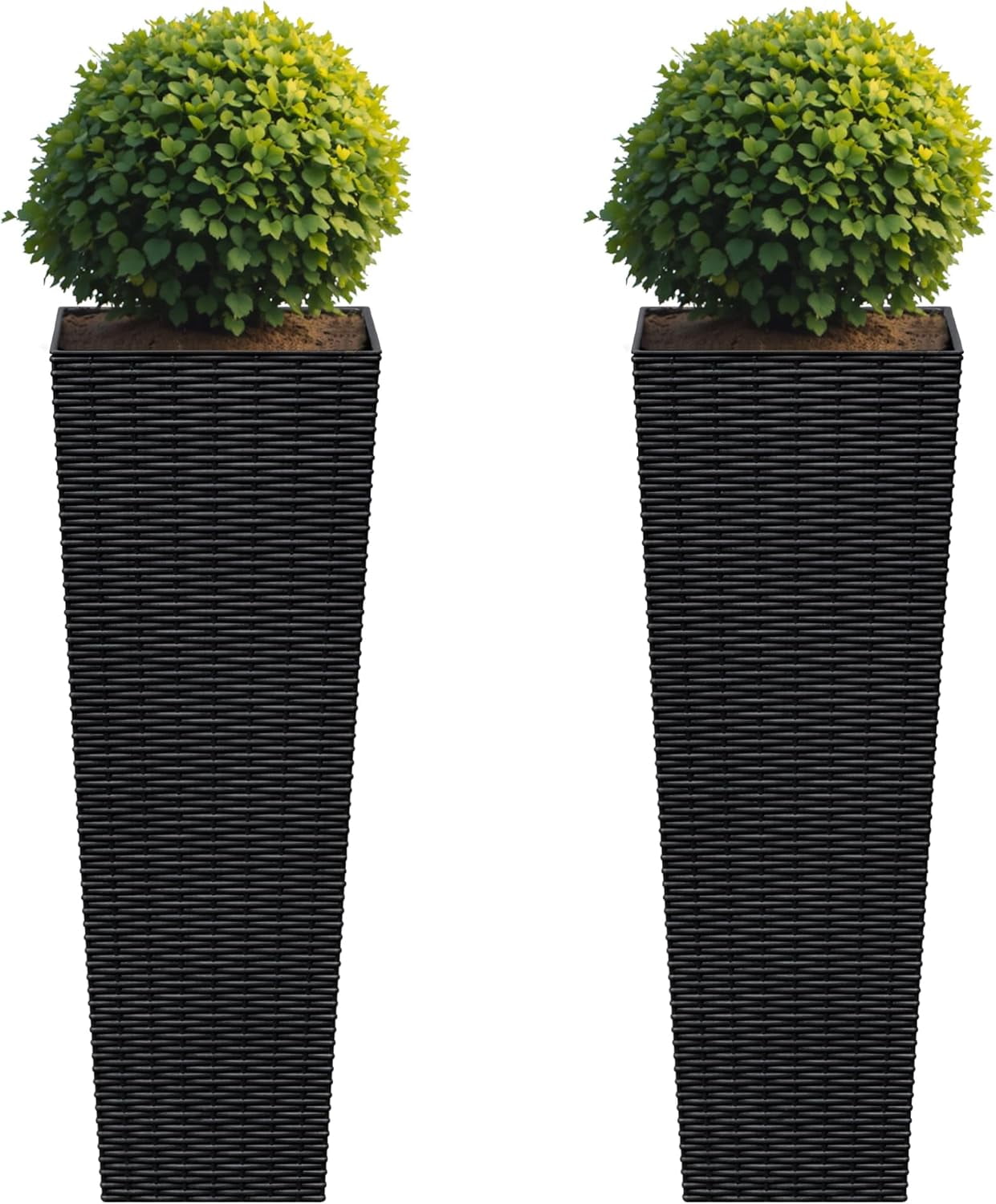 WSRFSD Resin Rattan-Design Planters Set of 2, 32'' Tall Flowerpot with ...