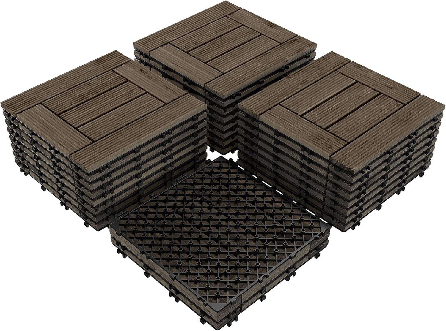 WSRFSD Wooden Patio Pavers, 27 Pcs Solid Fir Wood Deck Tiles with PVC ...