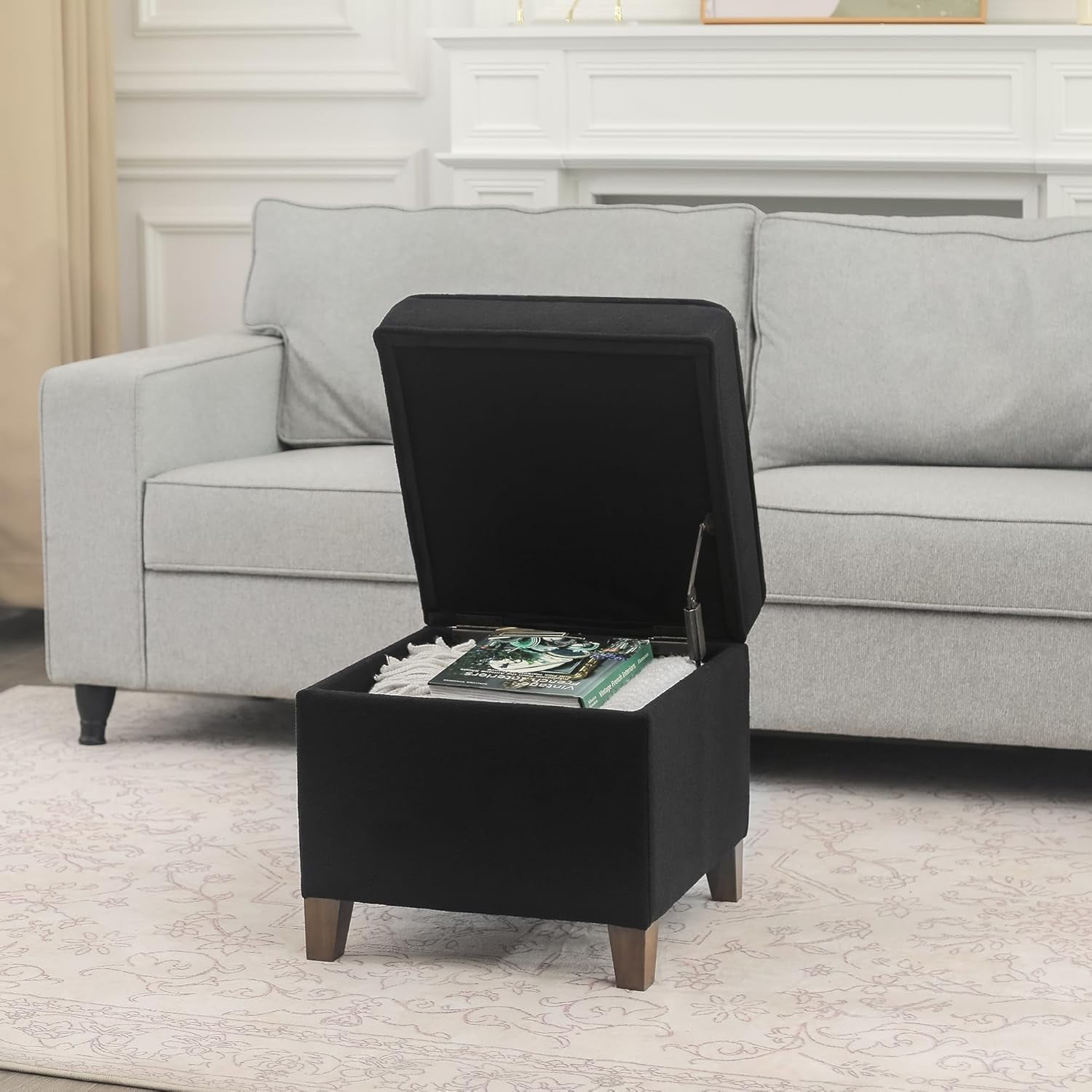 WSSYzyzf 17.5 Inch Square Ottoman with Storage Hinged Lid Small Foot ...