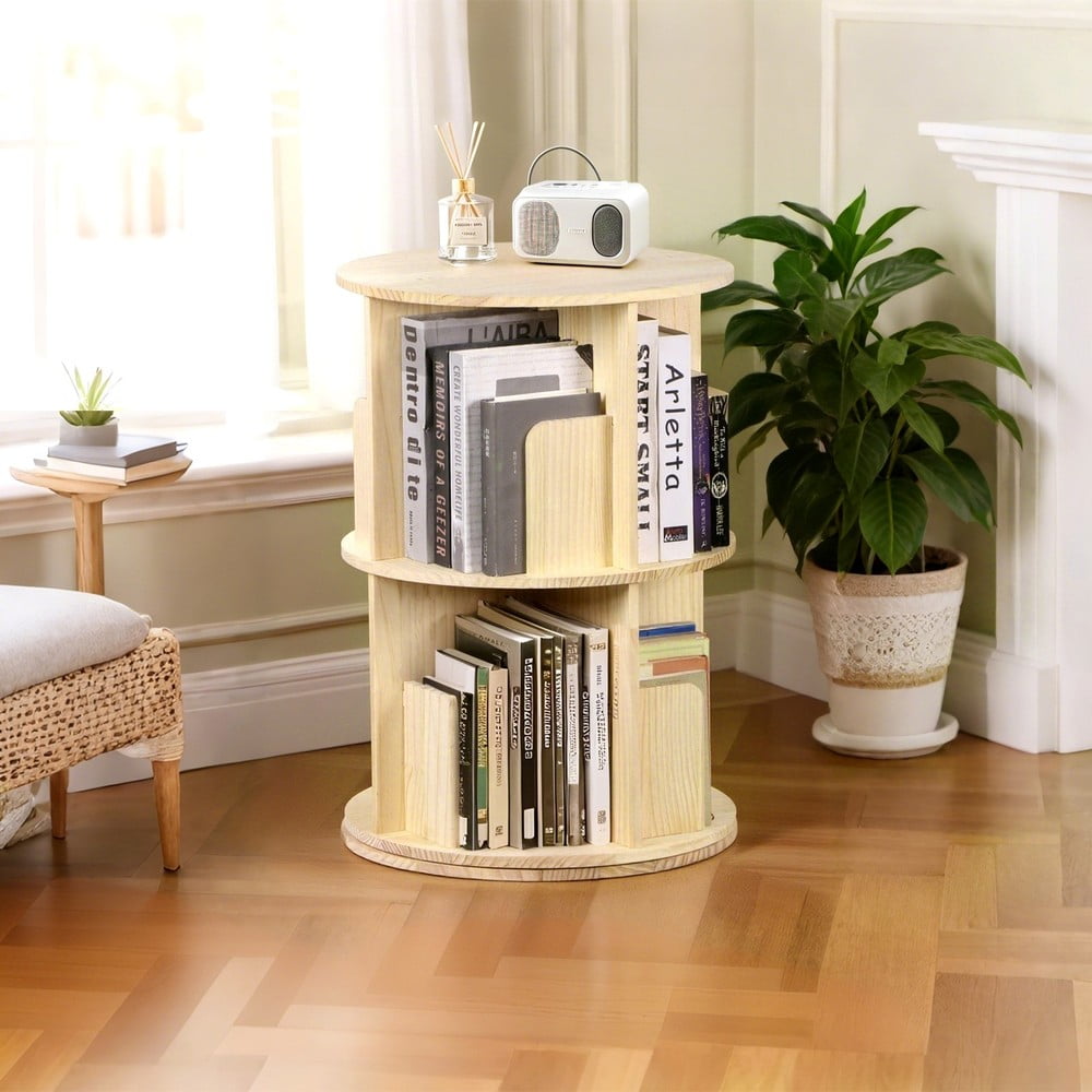 WSSYzyzf 360-Degree Rotating Bookshelf, 2-Tier Small Corner Display ...
