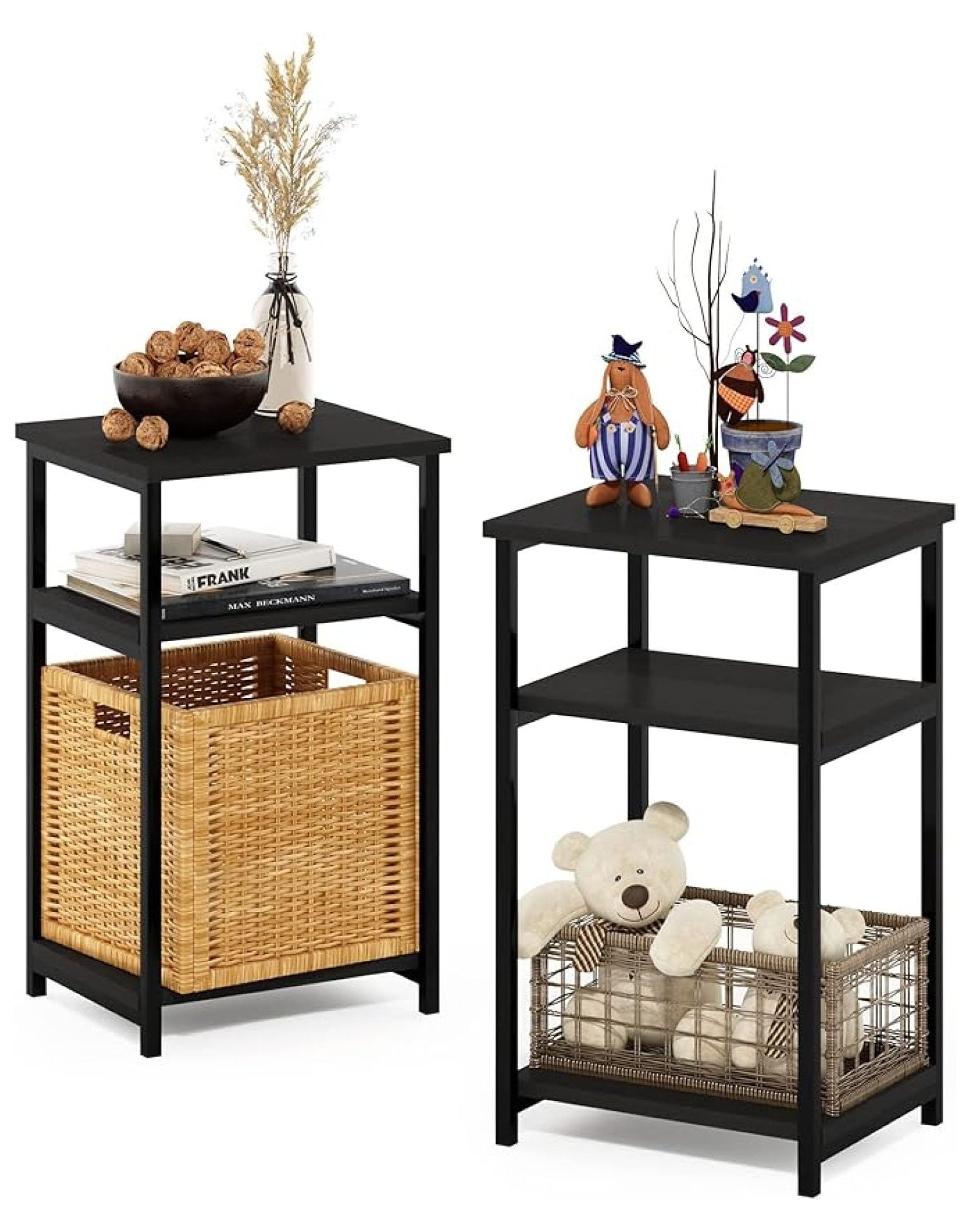 WSSYzyzf Just 3-Tier Metal Frame End Table with Storage Shelves, 2-Pack ...