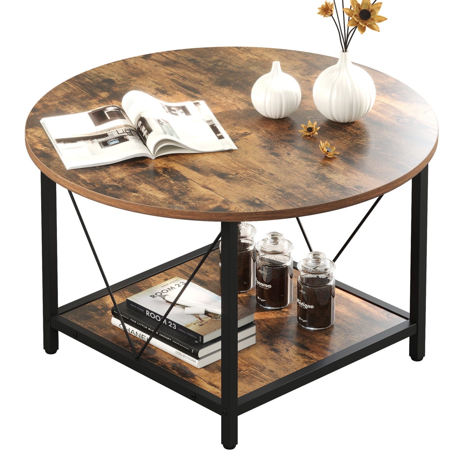 WSSYzyzf Round Coffee Table,Rustic Wood Coffee Tables for Living Room ...