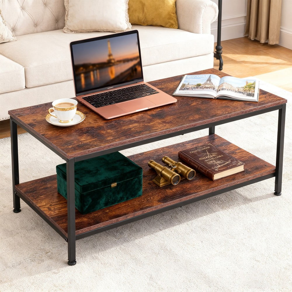 WSSYzyzf Rustic Brown 2-Tier Coffee Table for Living Room, Industrial ...