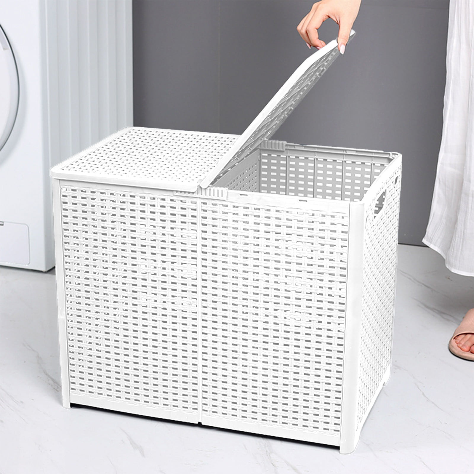 WSSZL Foldable Dirty Clothes Basket with Lid and Divider - Durable ...