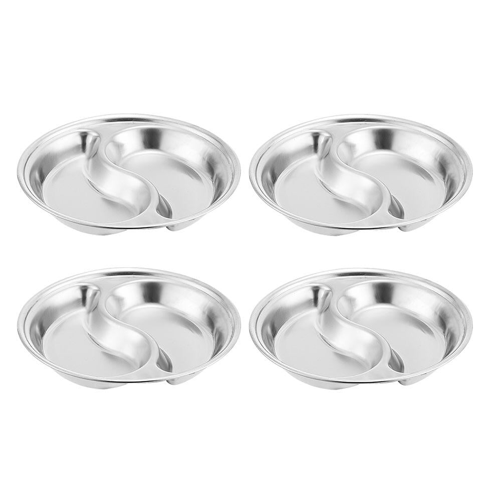 WSTEER 4pcs Stainless Steel Round Divided Seasoning Plates Seasoning ...