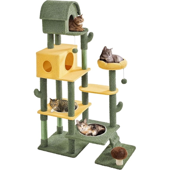 WSWJY 68.5in Tall Cactus Cat Tree, Multi-Level Tower with 2 Large ...
