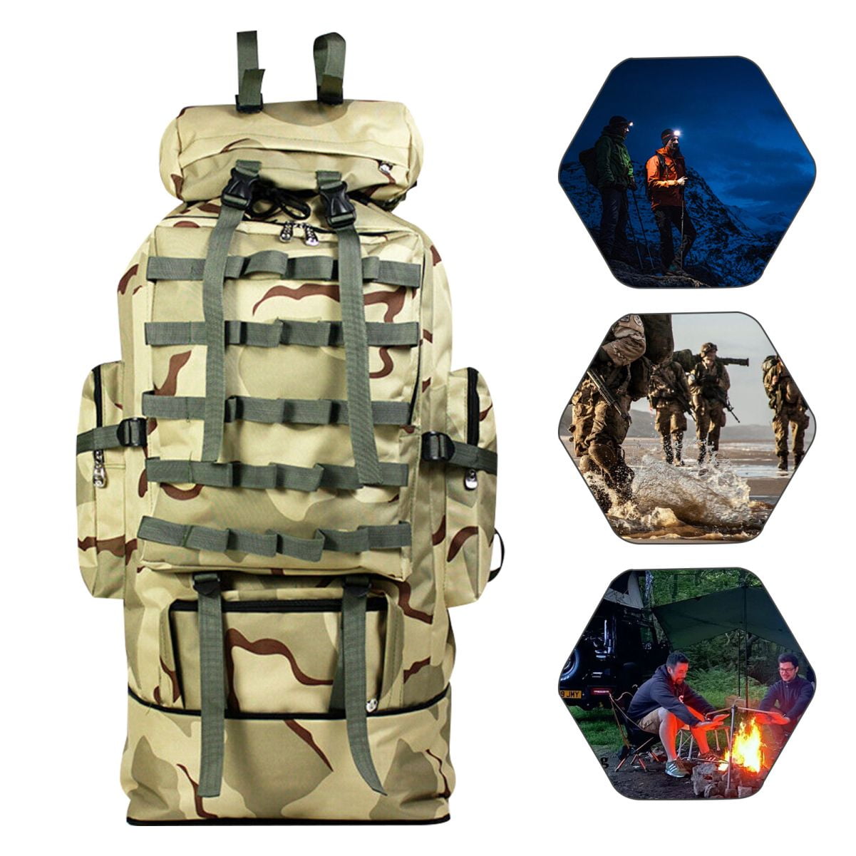 WSYW 100L Camping Hiking Backpack, Waterproof and Wearable Military ...