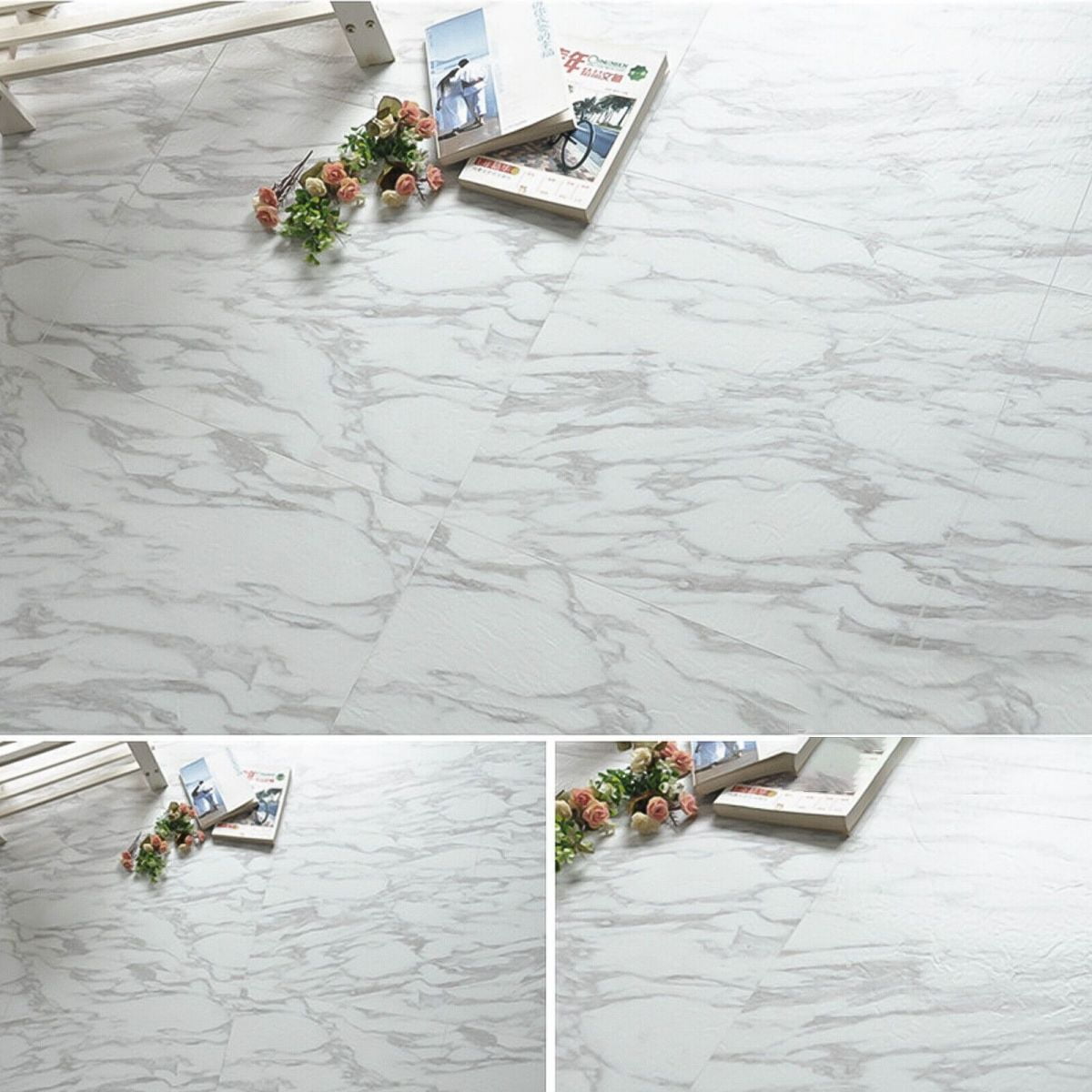 WSYW 24pcs 54 Sq.ft Self Adhesive Vinyl Floor Planks PVC Marble Floor ...