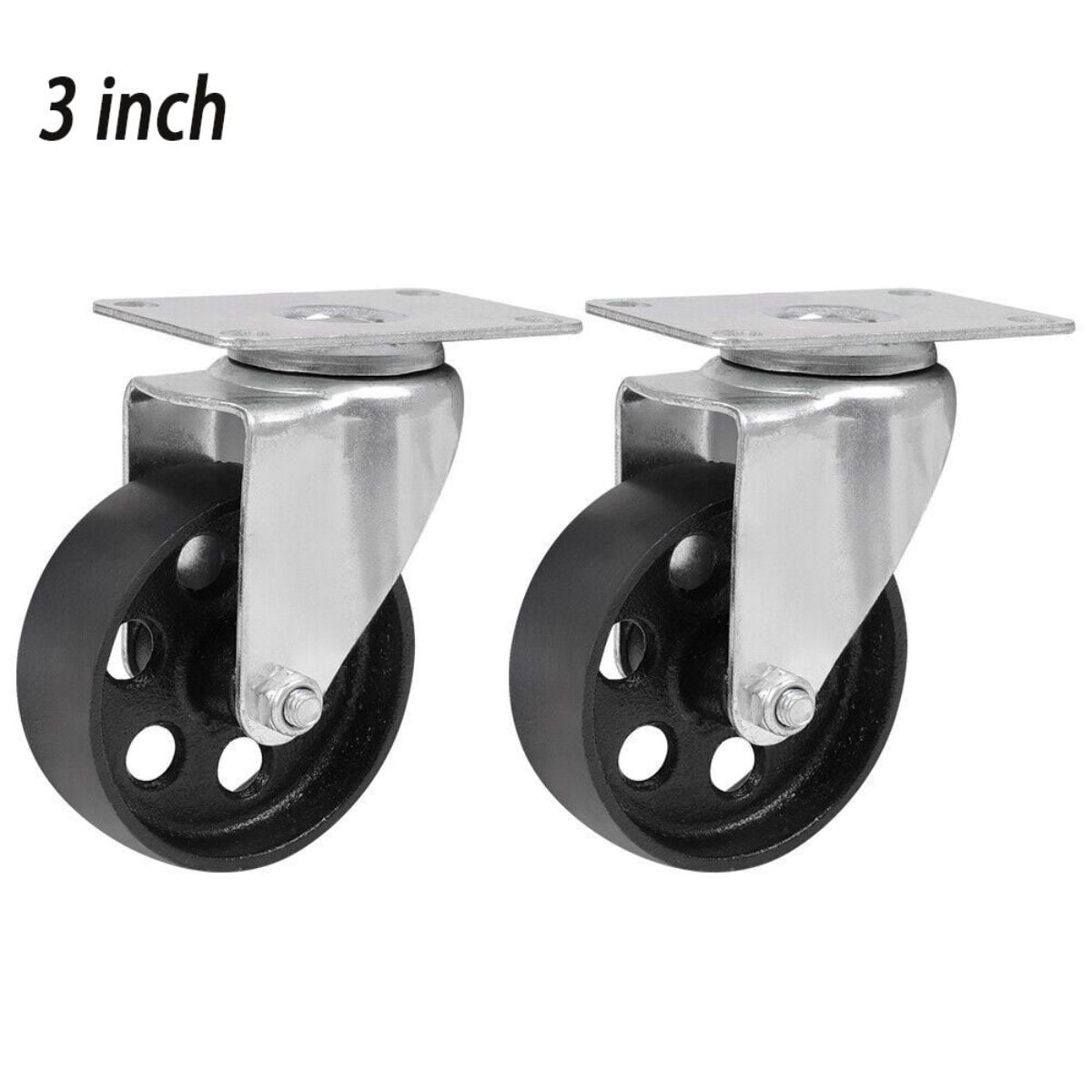 WSYW 2pcs Swivel Casters 3" Heavy Duty Steel Cast Iron Plate Casters ...