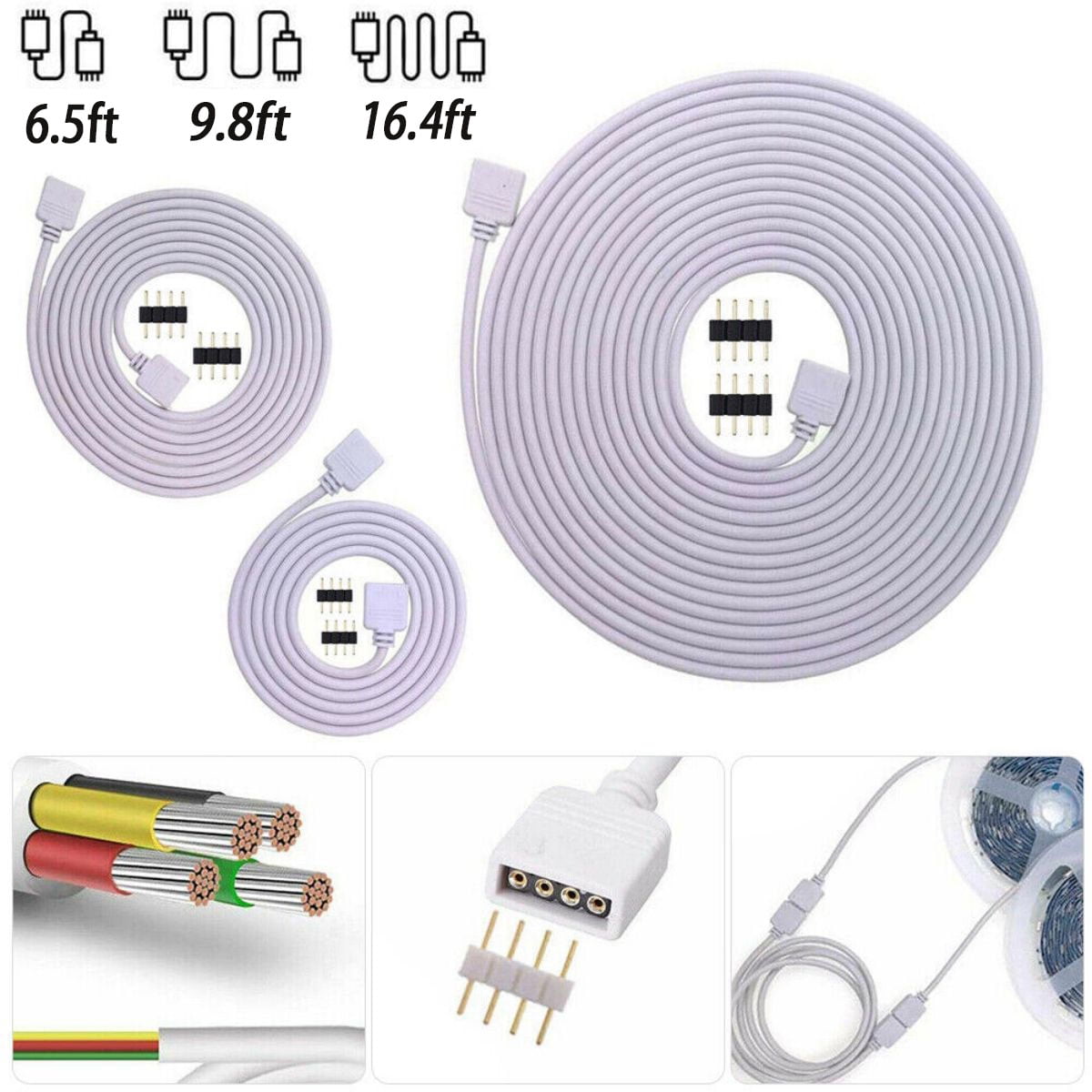 WSYW 6.5ft 4Pin RGB Extension Wire Connector Cable Cord For SMD LED ...