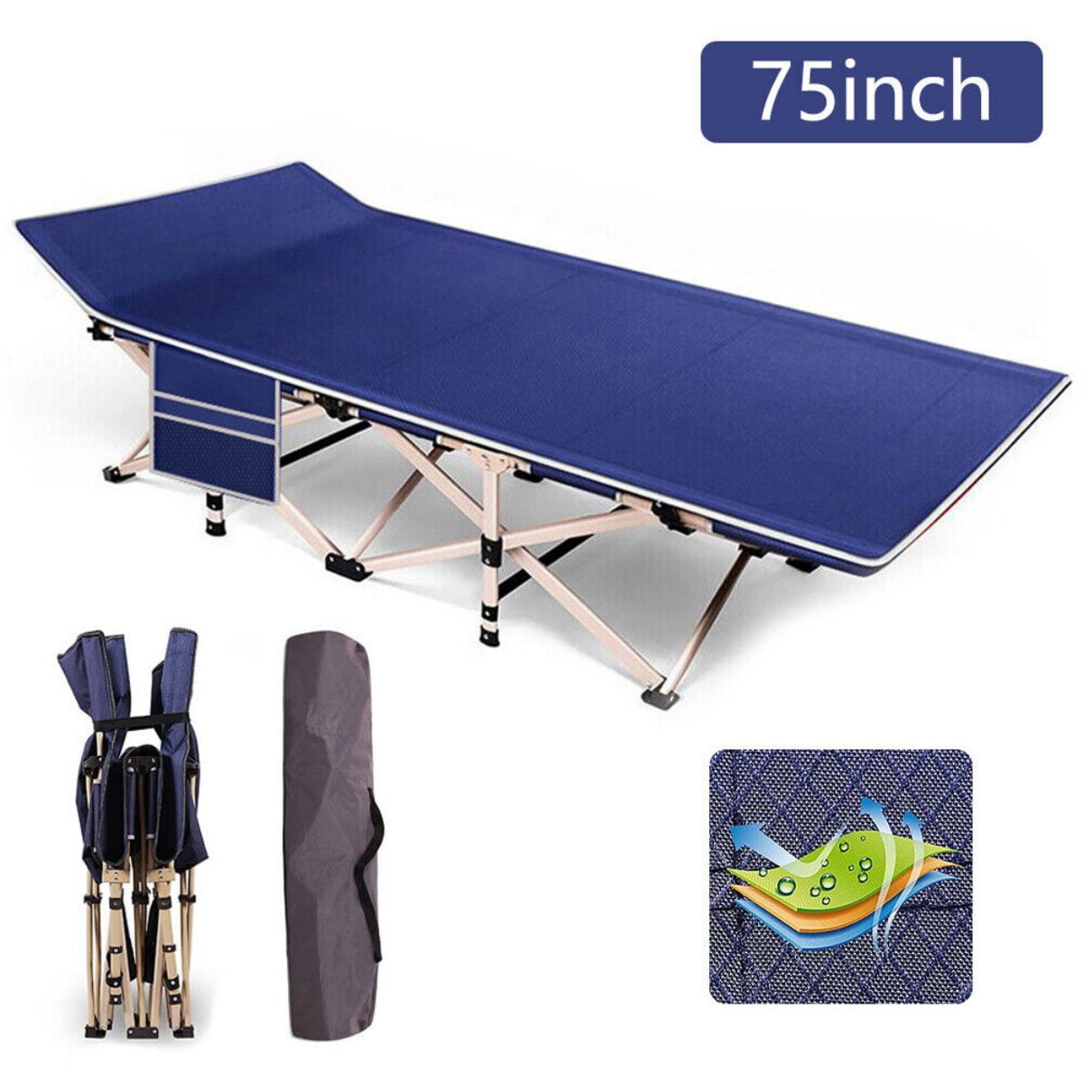 WSYW 75 inch Folding Camping Cots for Adults 2400D Oxford Portable Camp ...