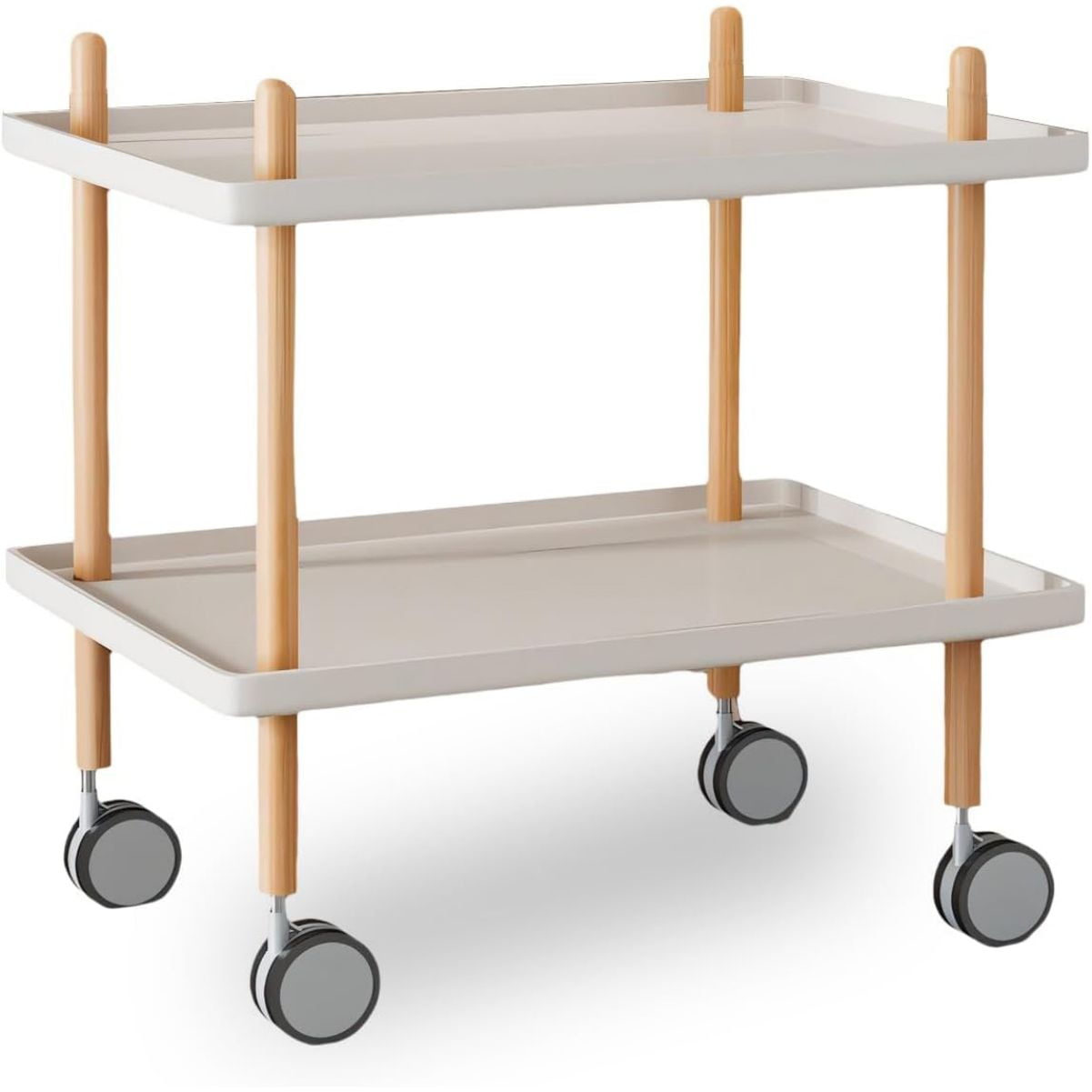 WSYW Double Layer Trolly Side Table, End Table with Shelves, Nightstand ...