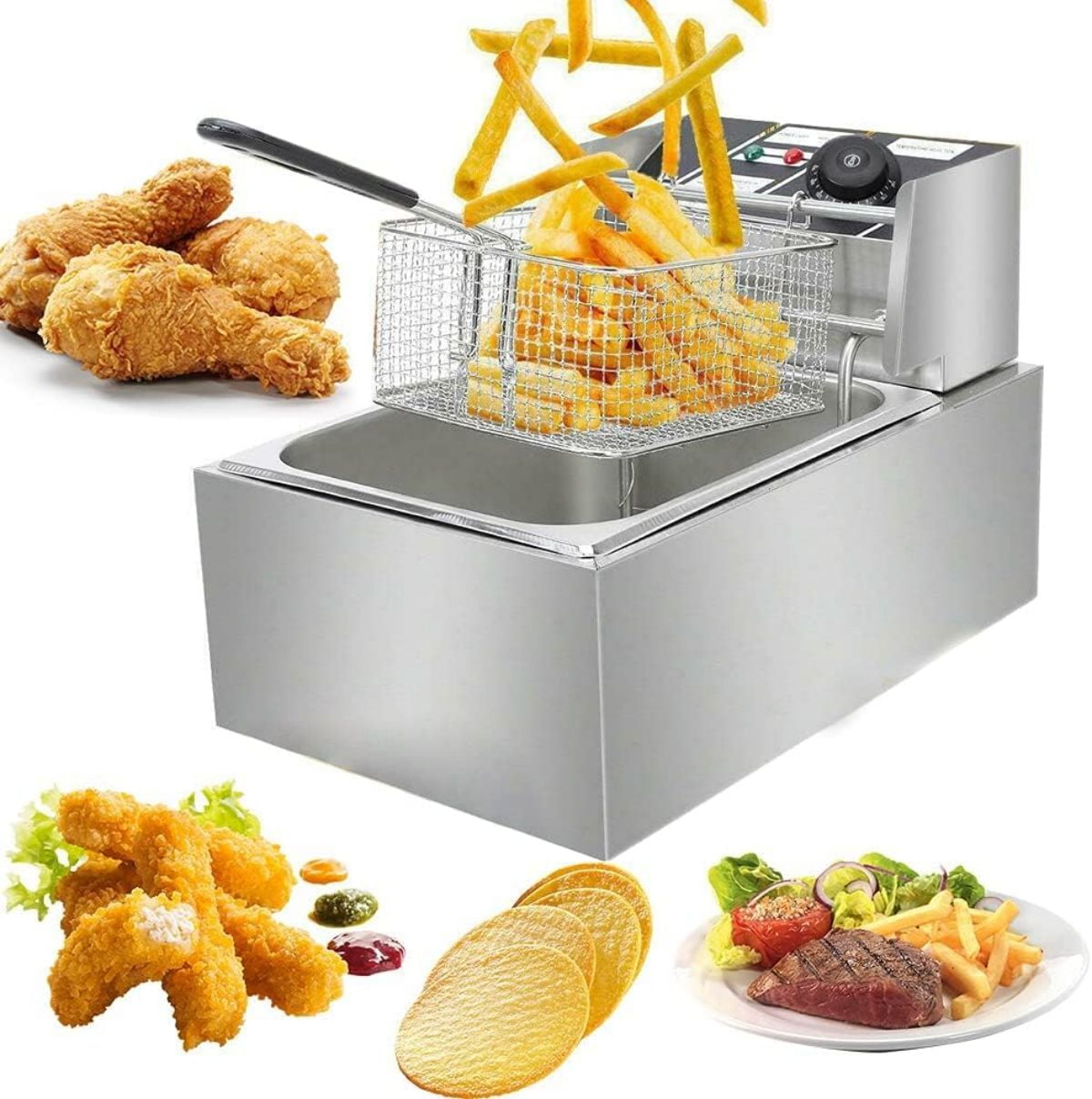 WSYW Electric Deep Fryer, 1750W 6.3QT/6L Large Single Tank Electric ...