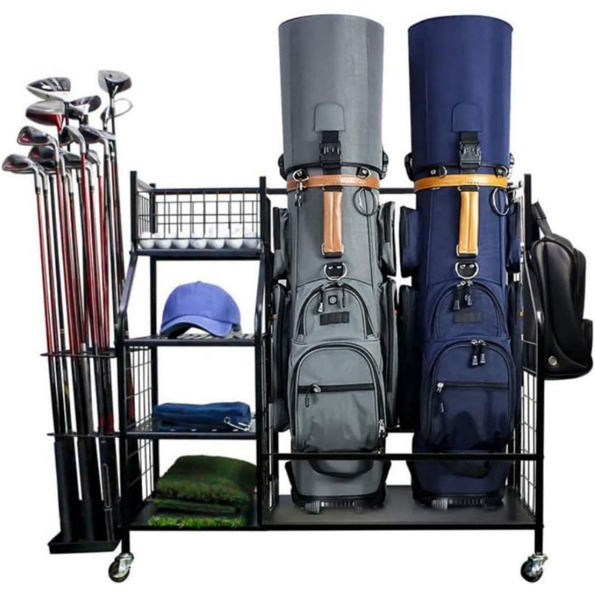 WSYW Golf Bag Organizer, Golf Bag Storage Rack Fit for 2 Golf Bags, 21 ...