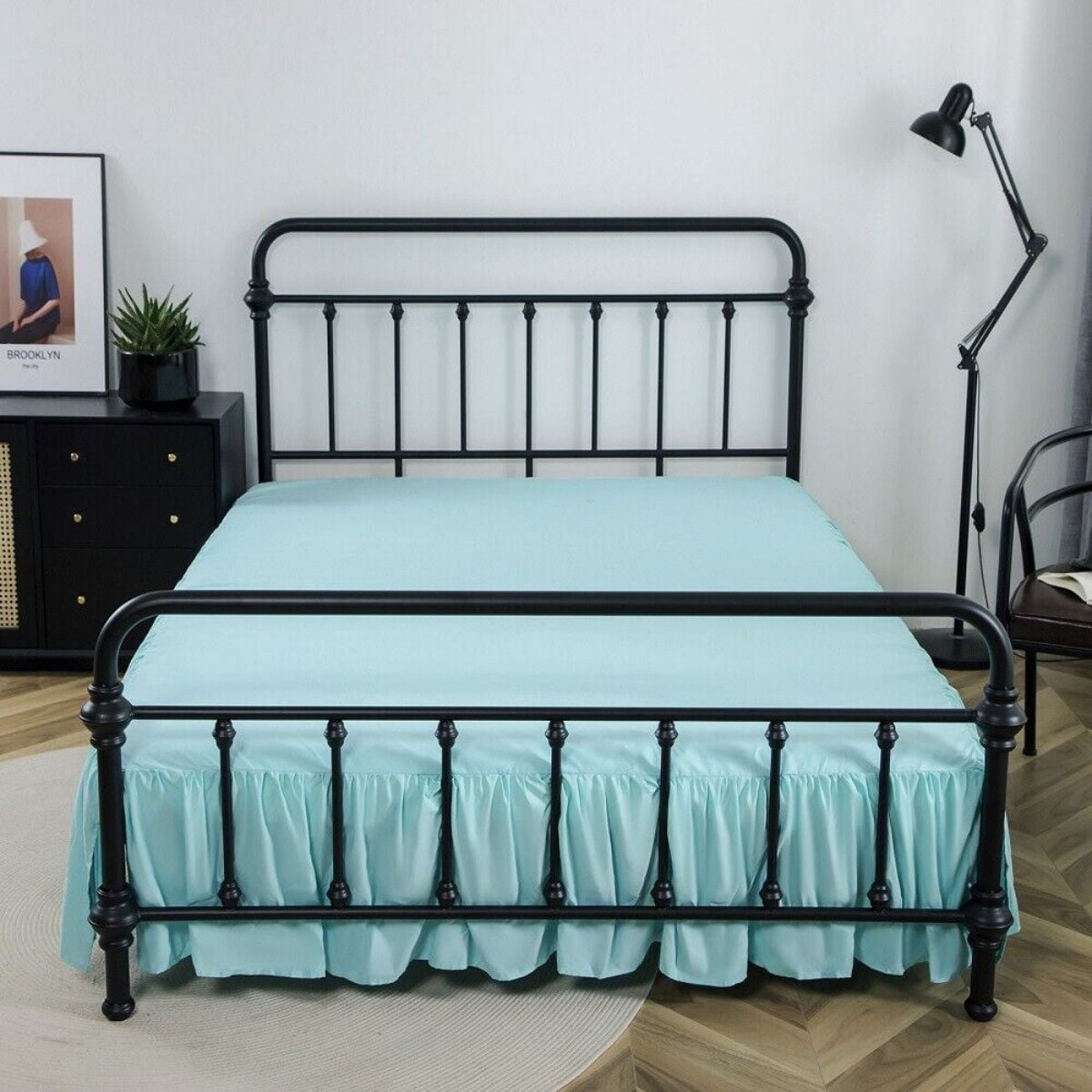 WSYW Luxury Bed Skirt Super Soft Solid Microfiber Pleated 14“Drop ...