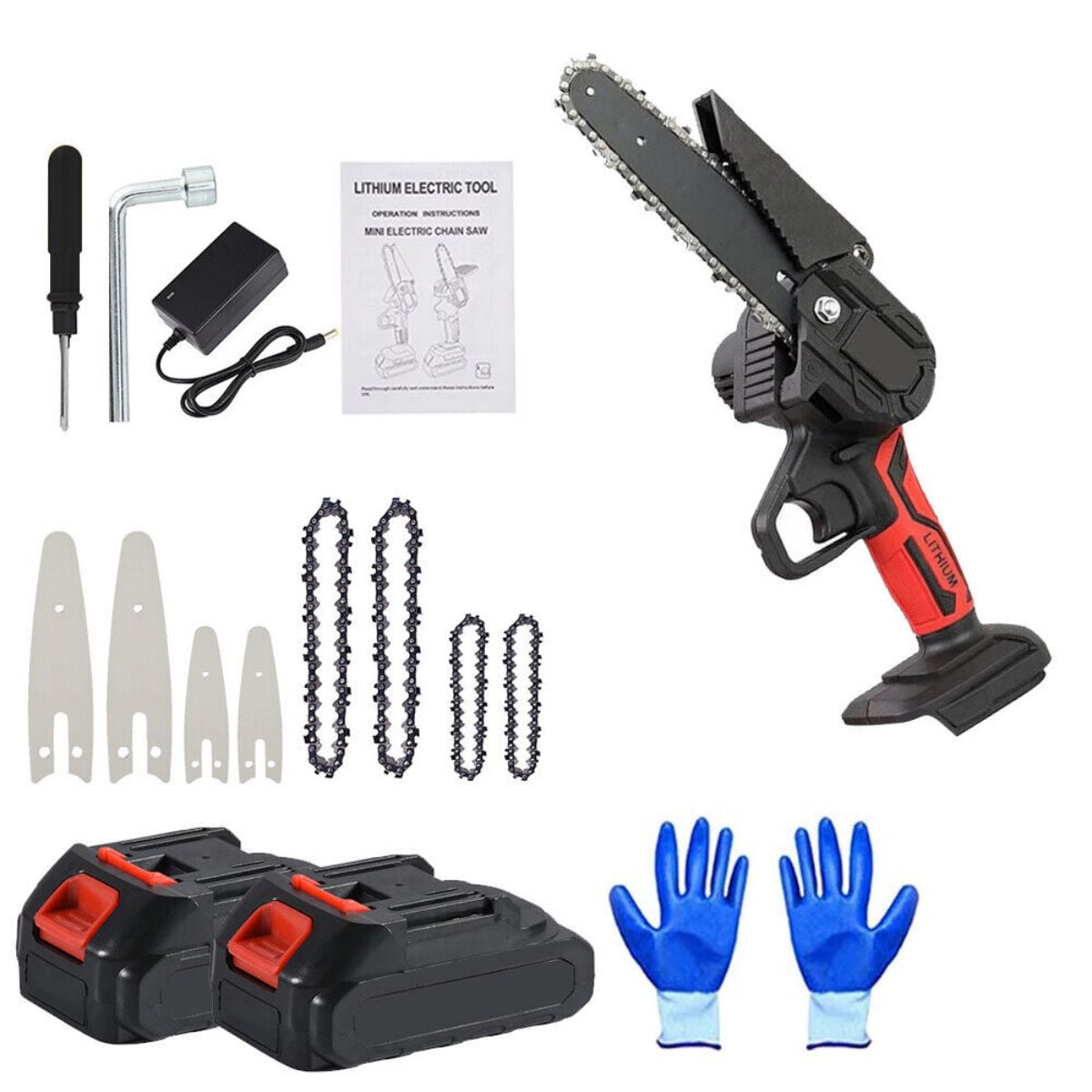 WSYW Mini Chainsaw Cordless 4/6Inch Electric Handheld Chain Saw with 2 ...