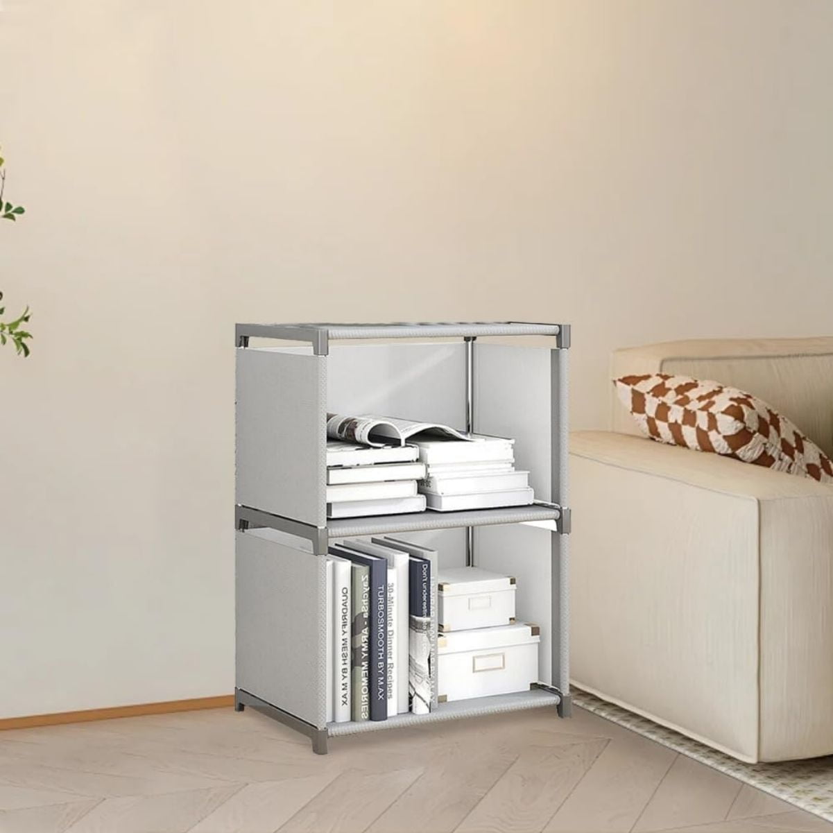 WSYW Portable Bookshelf, 2-Tiers Assembled Storage Rack, Vertical ...