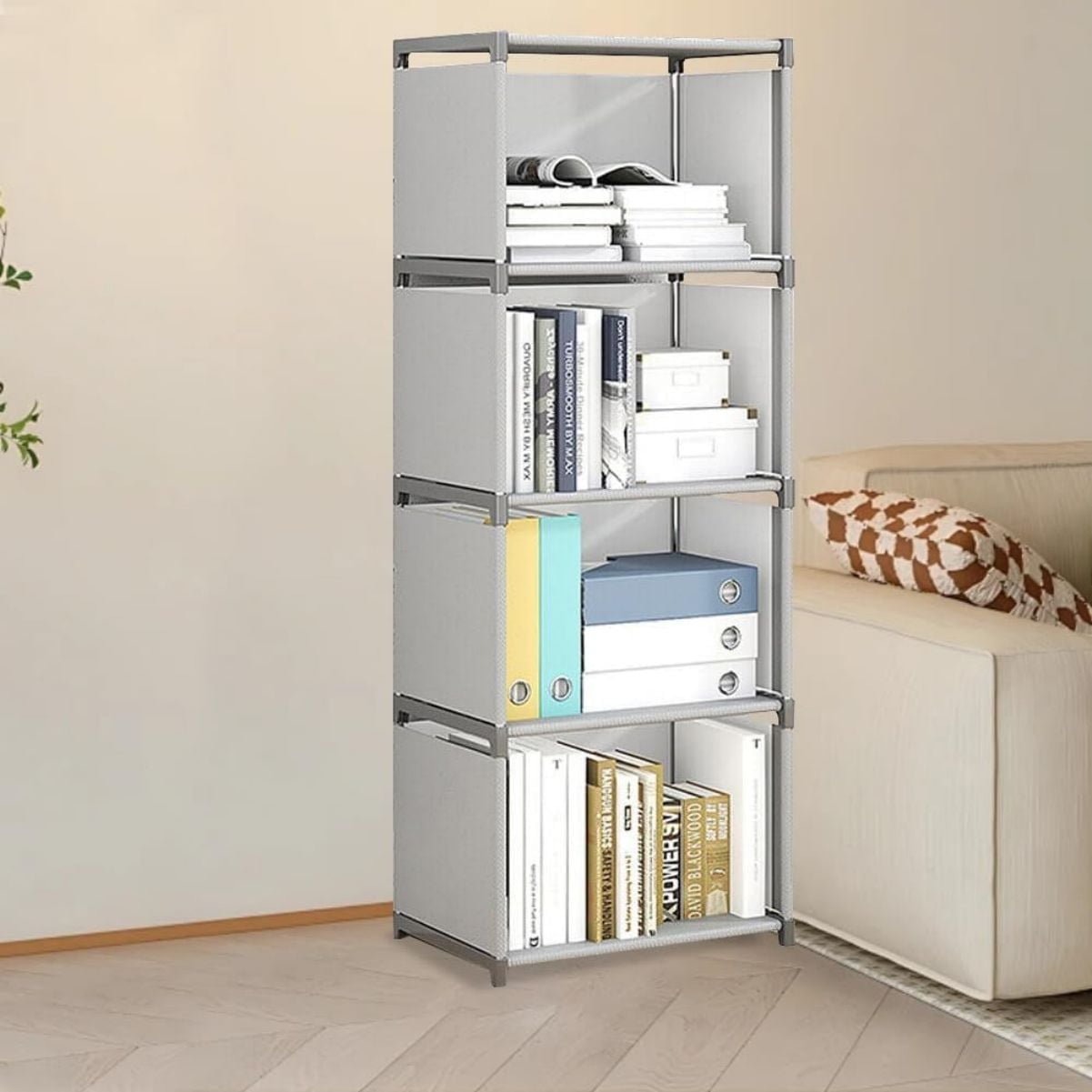 WSYW Portable Bookshelf, 4-Tiers Assembled Storage Rack, Vertical ...