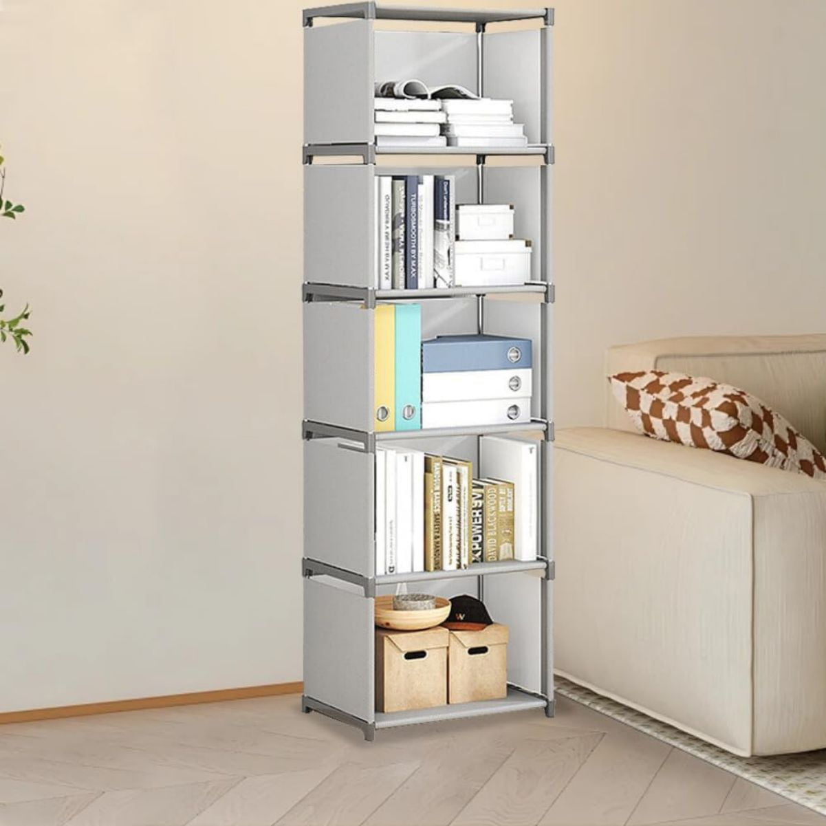 WSYW Portable Bookshelf, 5-Tiers Assembled Storage Rack, Vertical ...