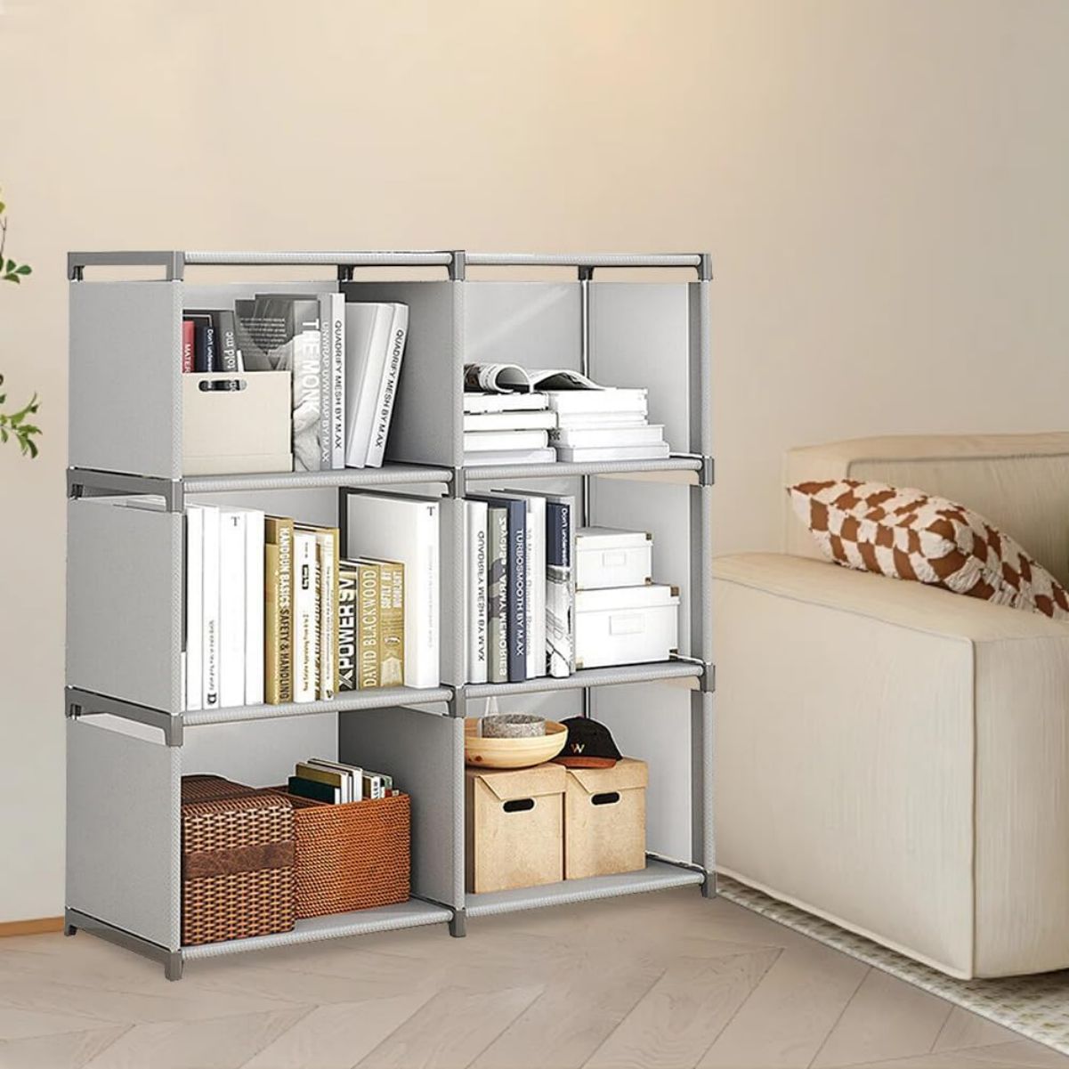 WSYW Portable Bookshelf, Double Row 3-Tiers Assembled Storage Rack ...