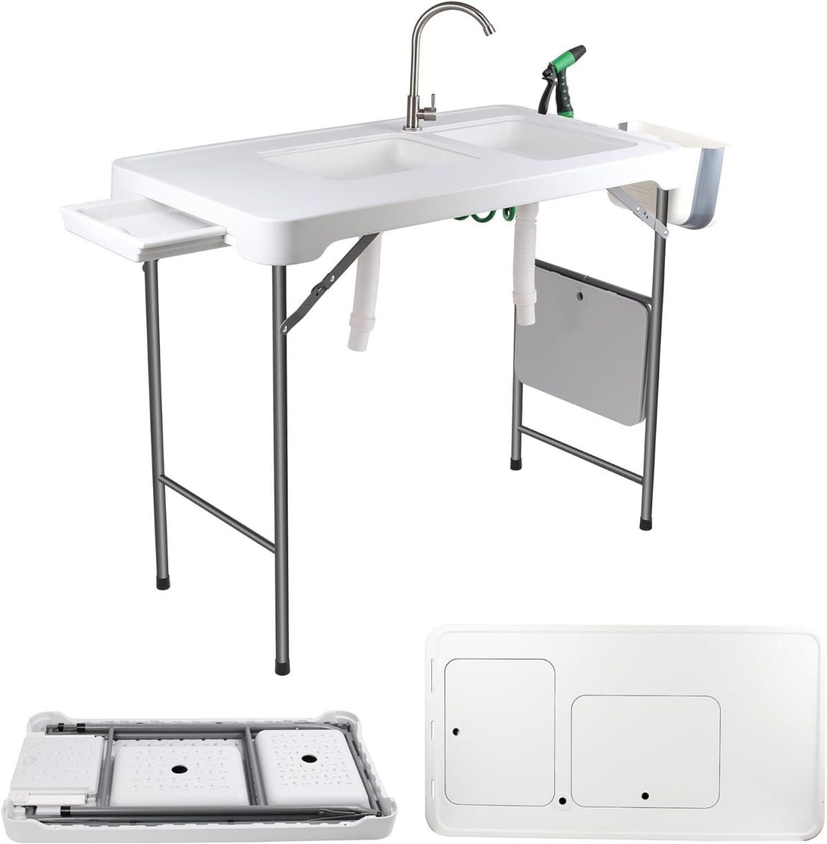 WSYW Portable Double Sink Folding Table, Fishing Fillet/Dish Wash ...