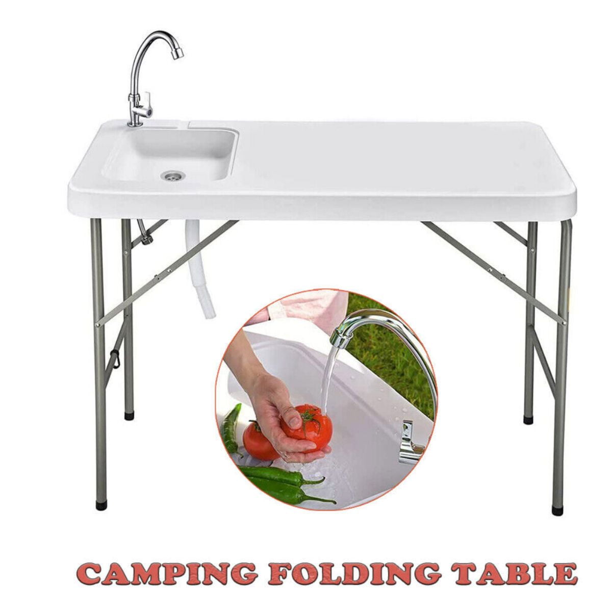 WSYW Portable Folding Camping Table with Single Sink, Fishing Cleaning ...