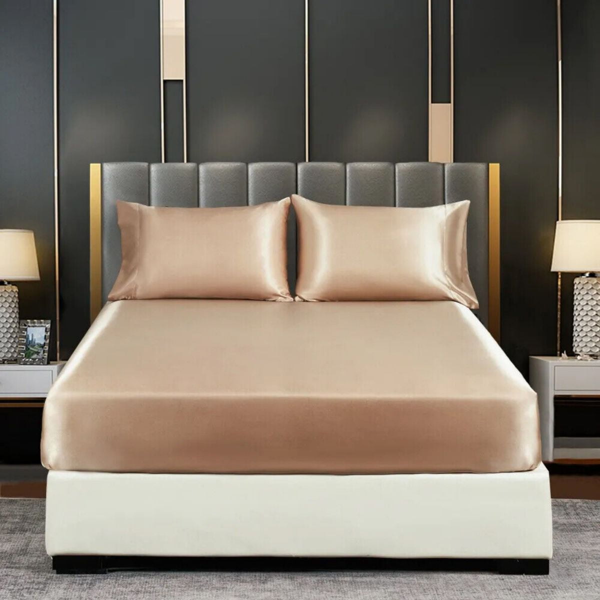 WSYW Satin-Silk Sheets Bed Deep Pocket Twin Full Queen King Bed ...