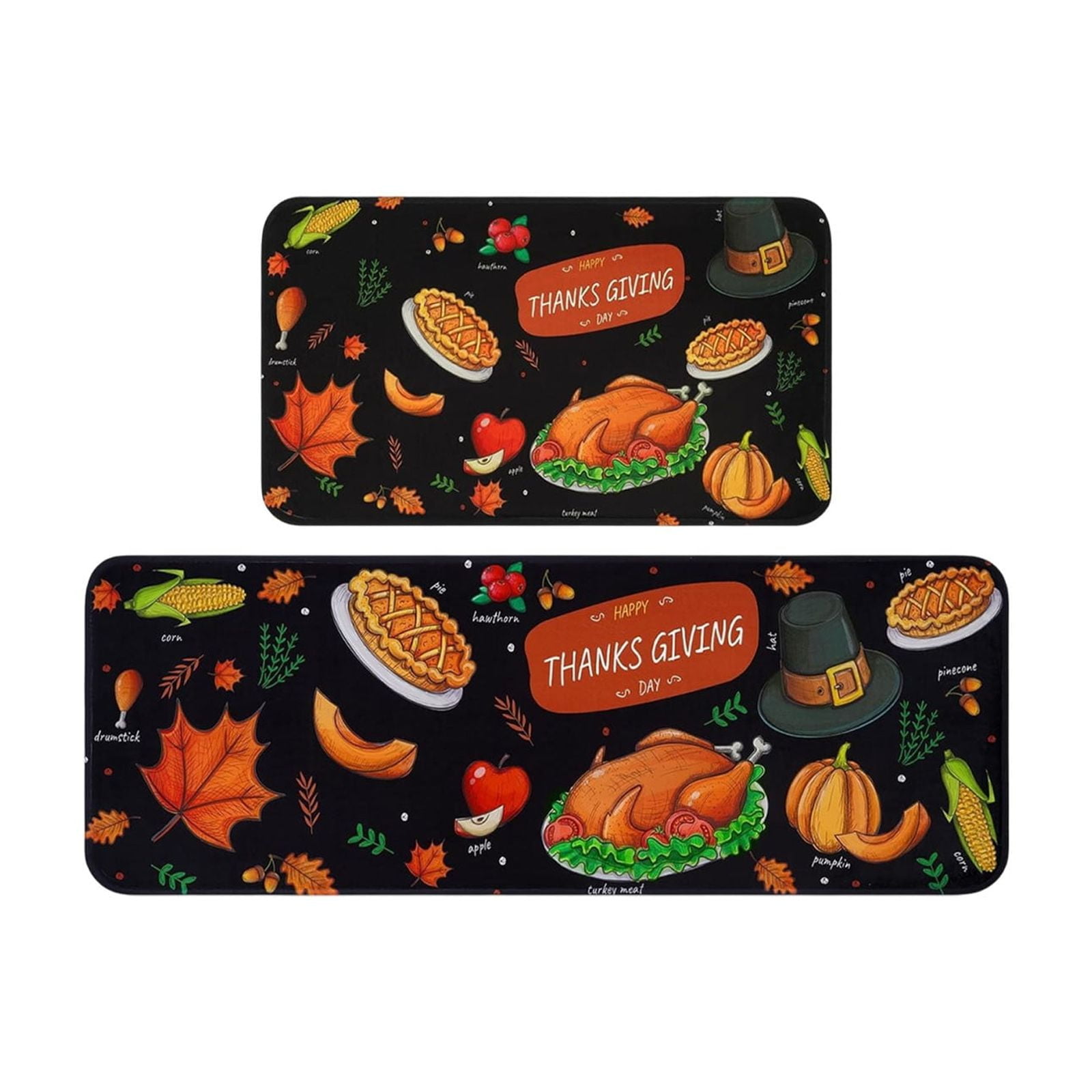 WSZZL Fall Pumpkin Maple Leaf Floor Mats Set, 15.7x23.6in & 15.7x47in, Anti-Skid Decorative ...