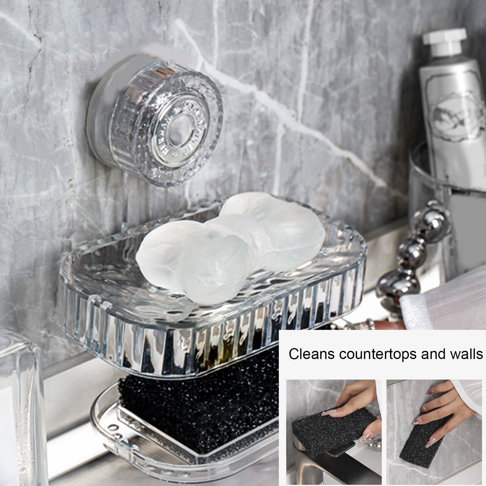 WSZZL Wall Mounted Soap Box, Double Layer Drainage Rack, Plastic, 5 ...