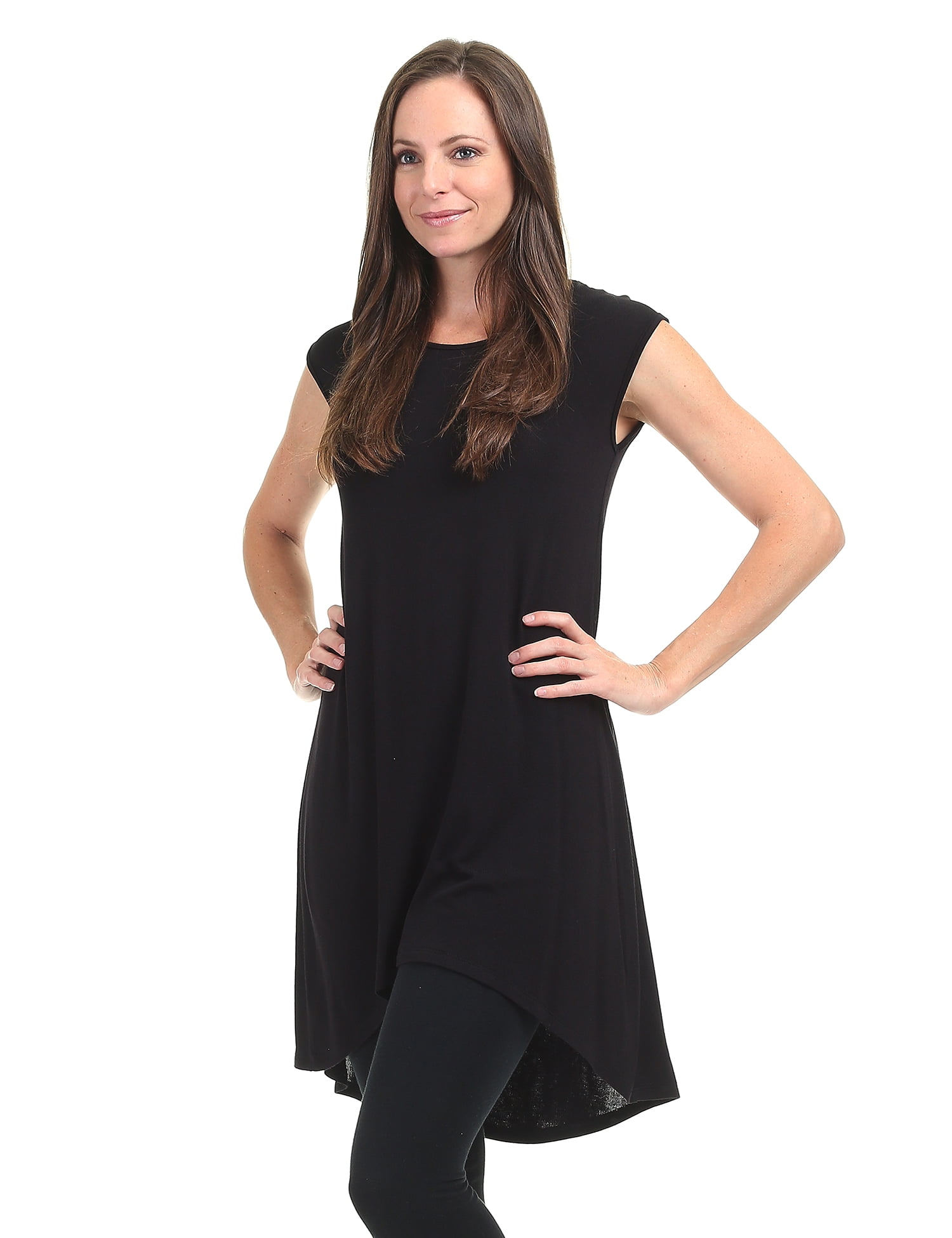 WT1446 Womens Lightweight Sleeveless High Low Long Tunic Top XL Black ...