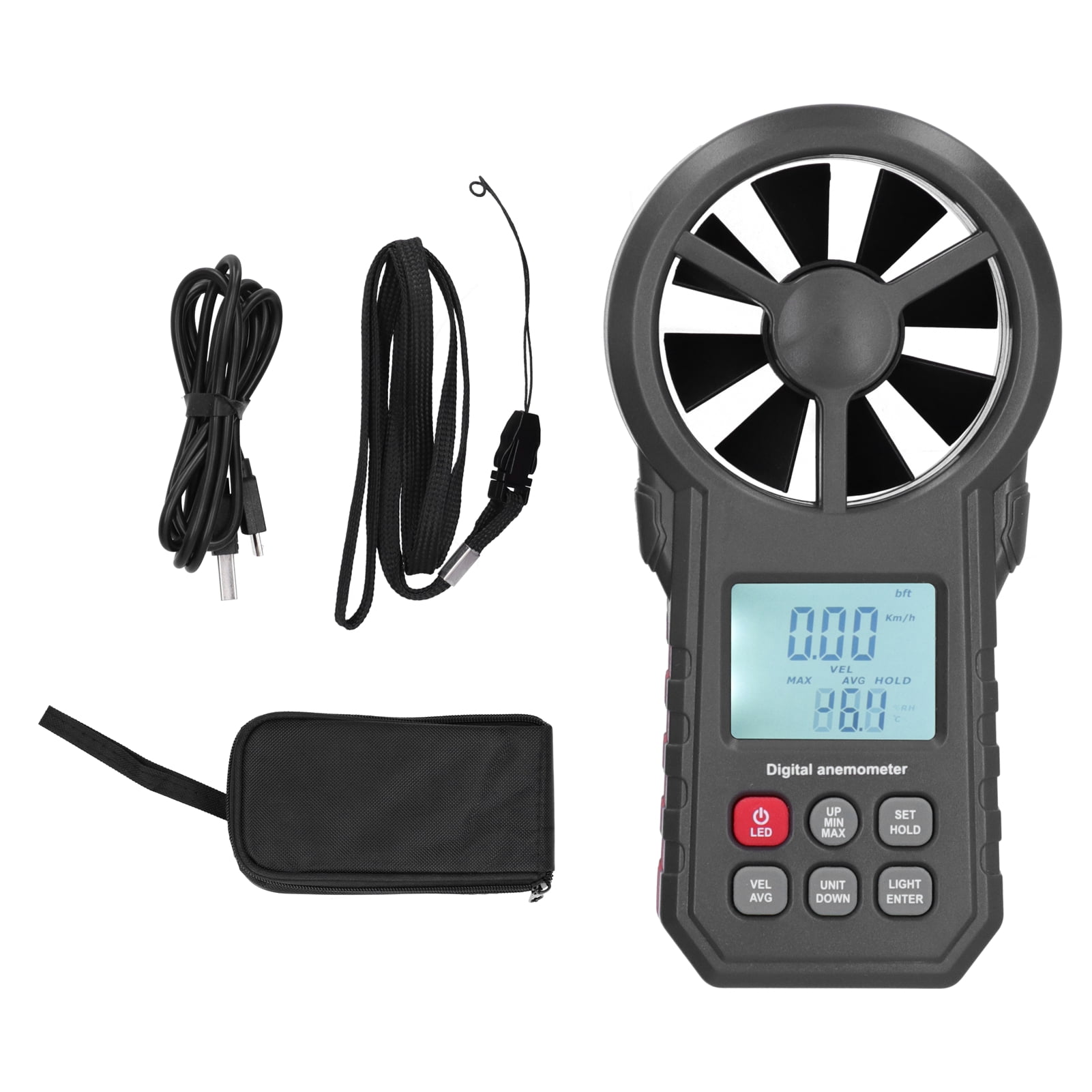 WT87B Bluetooth Digital Anemometer with LCD Backlight 9V Handheld Wind ...