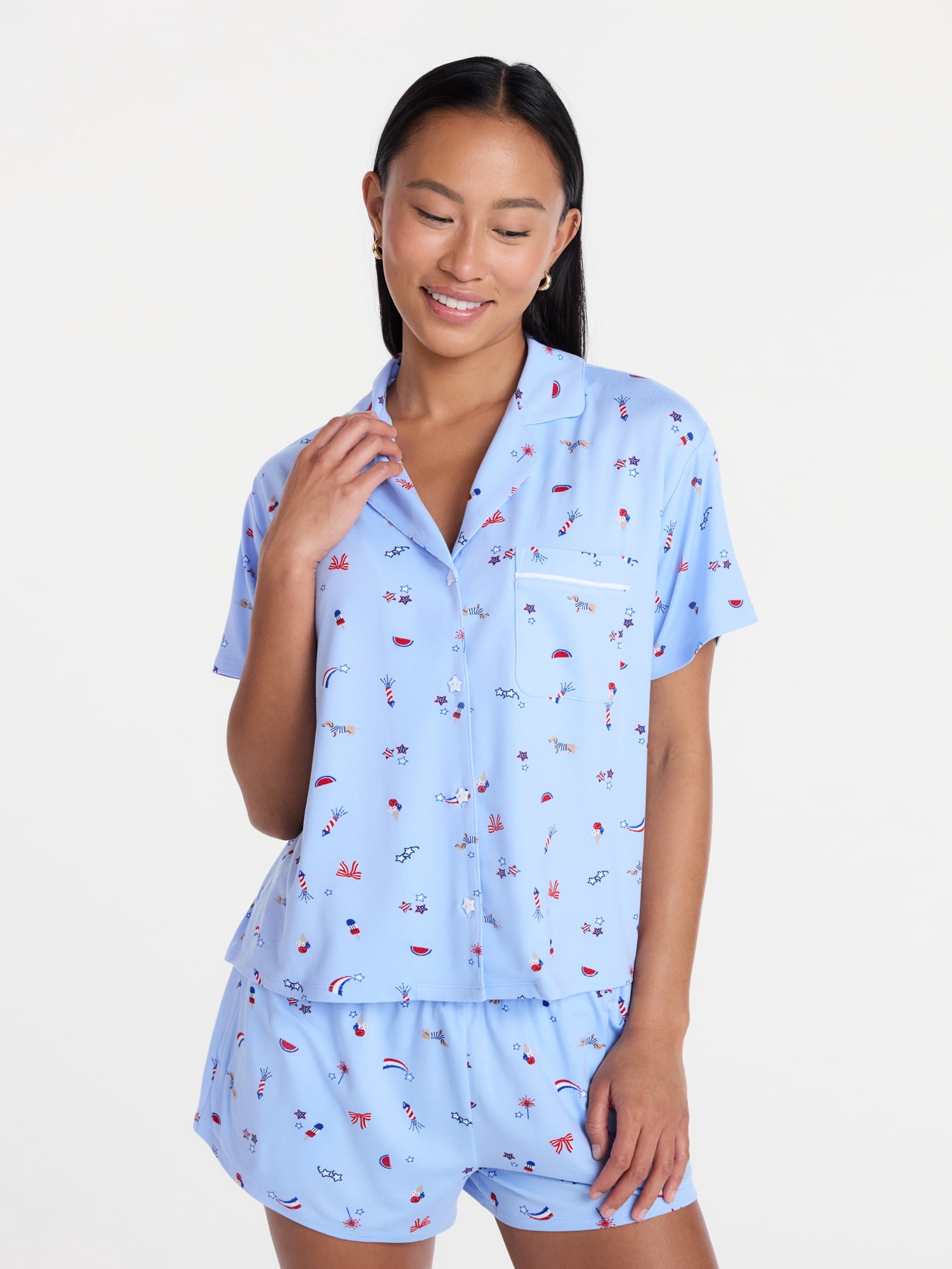 Way to Celebrate Women's Shorty Notch Fourth of July Pajama Set, 2 ...