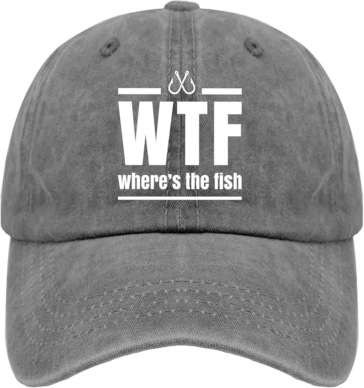 WTF Where's The Fish Hats 80s Hat Pigment Black Mens Golf Hat Gifts for ...