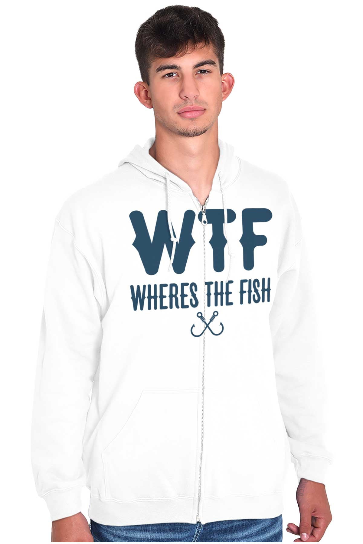 WTF Where's the Fish Fisherman Funny Zip Hoodie Sweatshirt Men Brisco ...