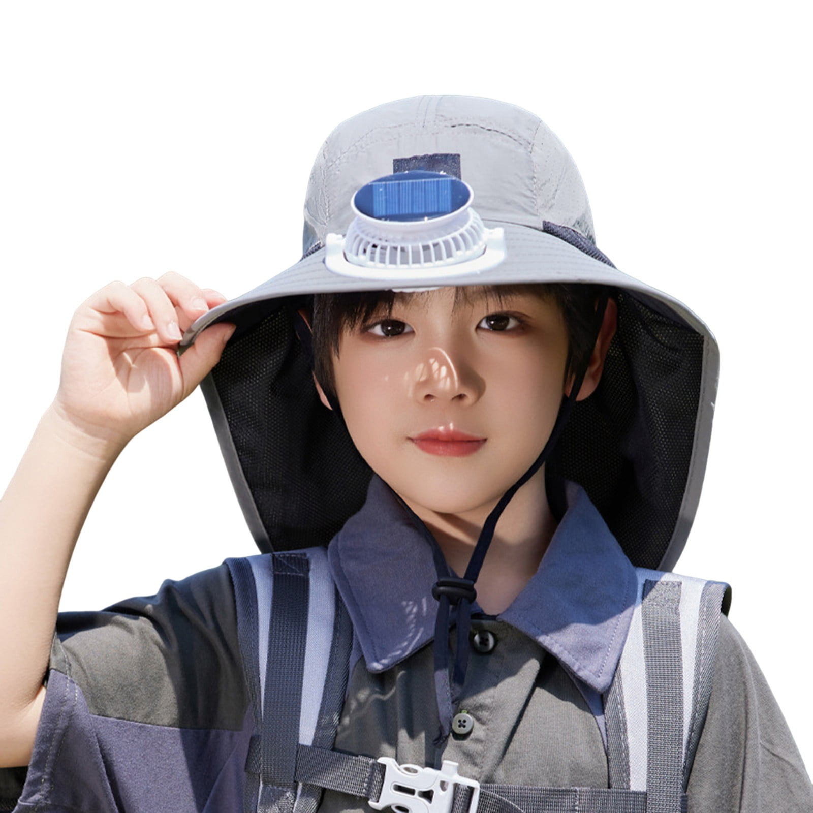 WTOBBY Children's Wide Brim Solar Fan Hat, Kids Sun Protection Cap with Cooling Technology for ...