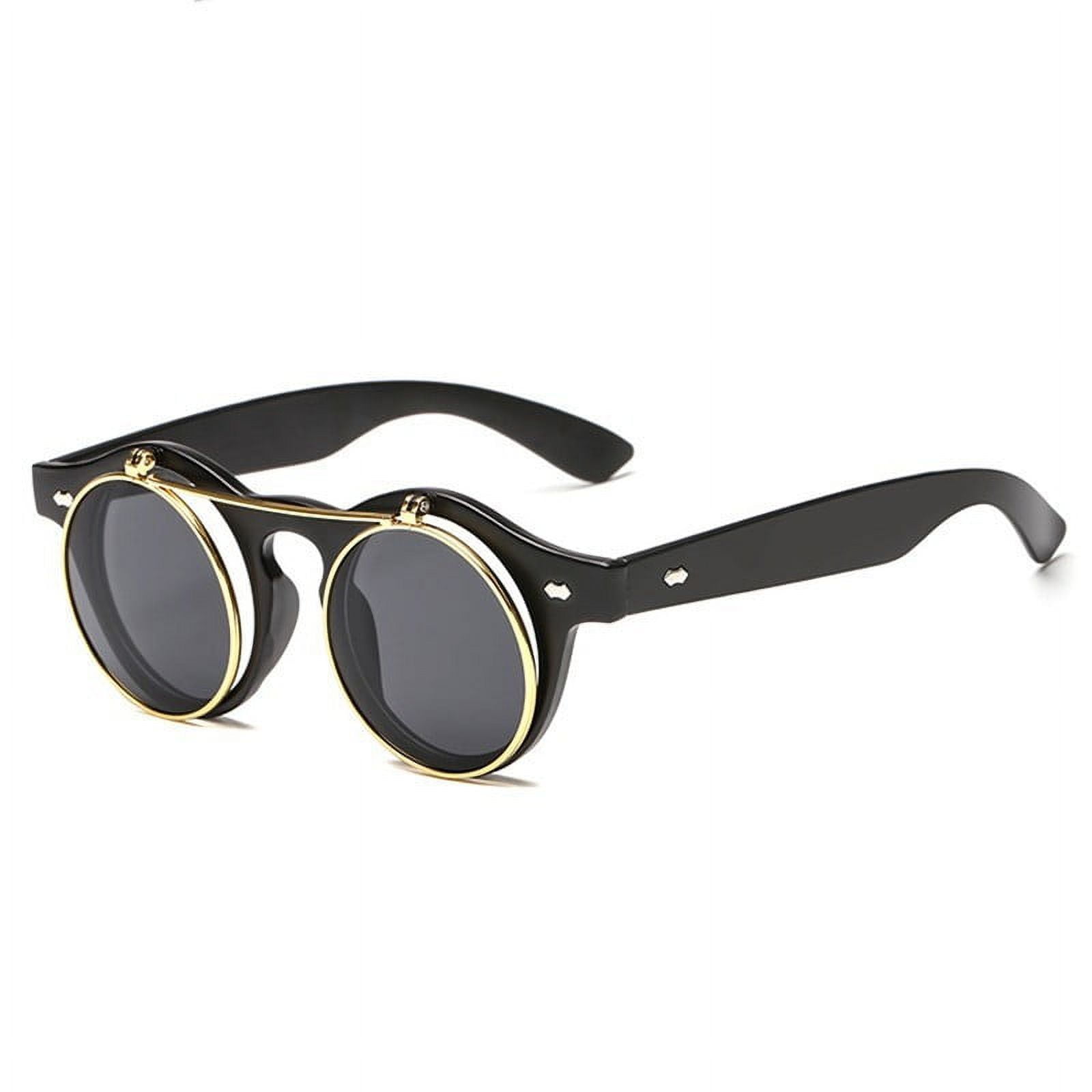 WTOBBY Double Layer Flip-Up Round Sunglasses, Punk Steampunk Vintage ...