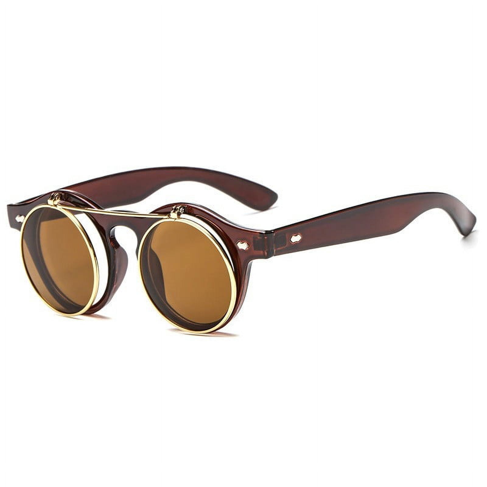 WTOBBY Double Layer Flip-Up Round Sunglasses, Punk Steampunk Vintage ...