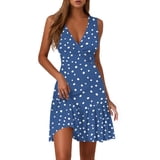WTOBBY Ladies Casual Fashion V-Neck Sleeveless Floral Print Dress for ...
