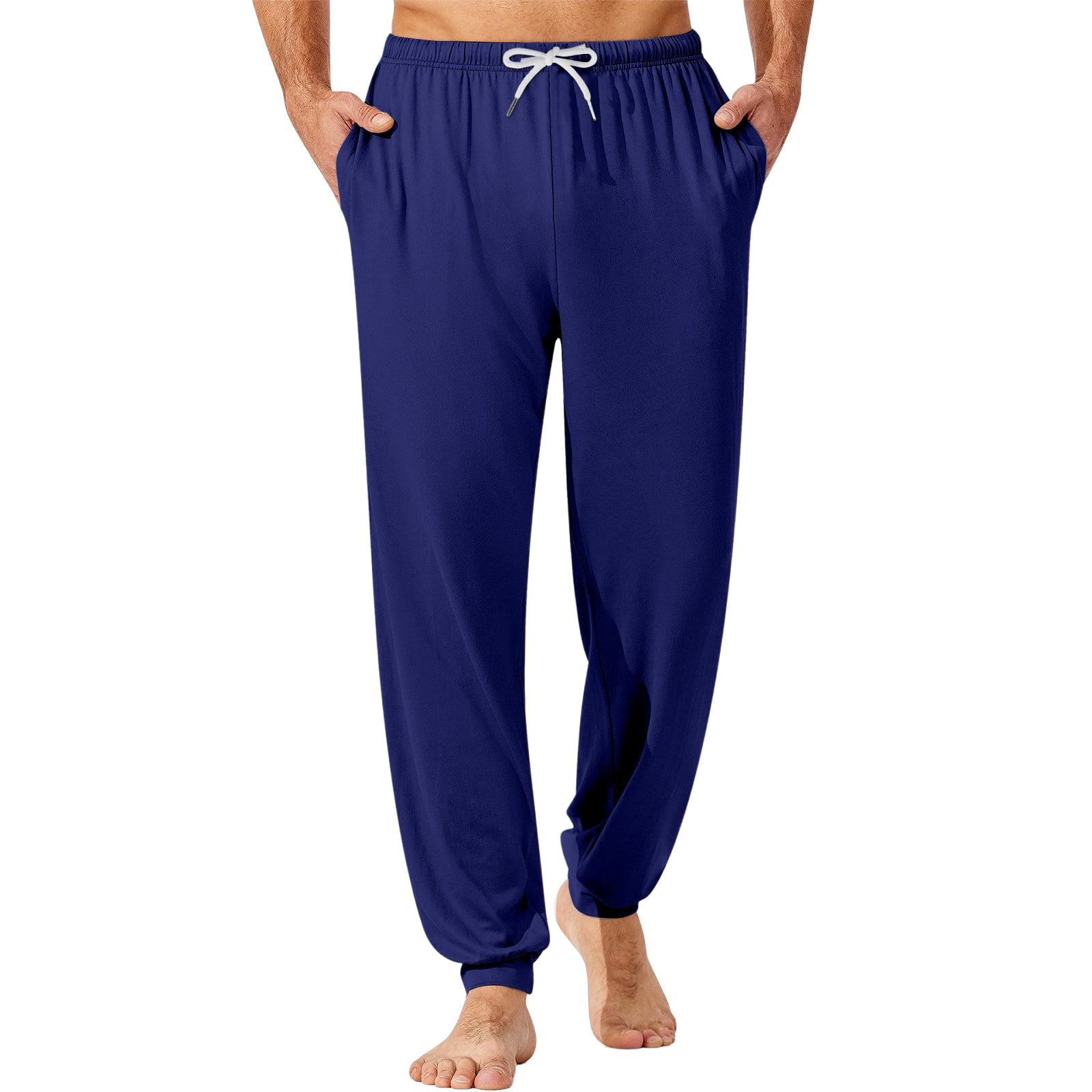 WTOBBY Men's Casual Drawstring Cuffed Pants with Pockets, Soft Home ...