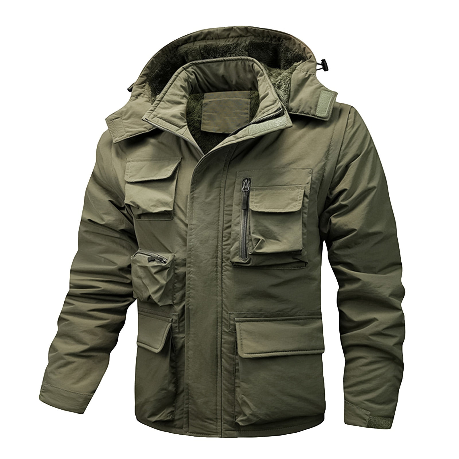 WTOBBY Men's Detachable Work Jacket, Solid Color Plush Lined Zippered ...