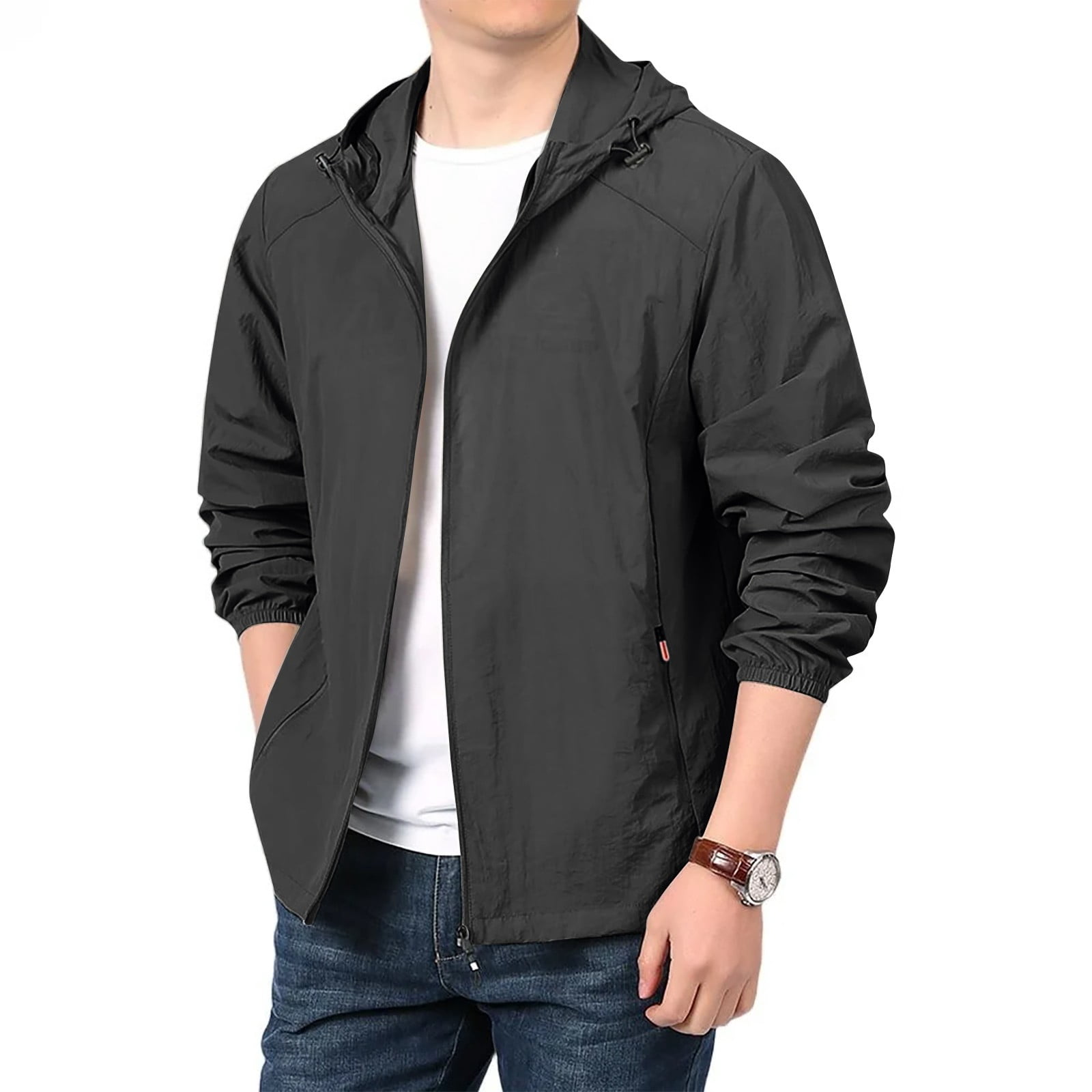 WTOBBY Men's Lightweight Hooded Windbreaker, Loose Fit Outdoor Long ...