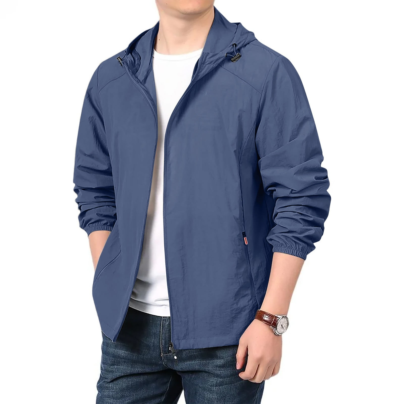 WTOBBY Men's Lightweight Hooded Windbreaker, Loose Fit Outdoor Long ...