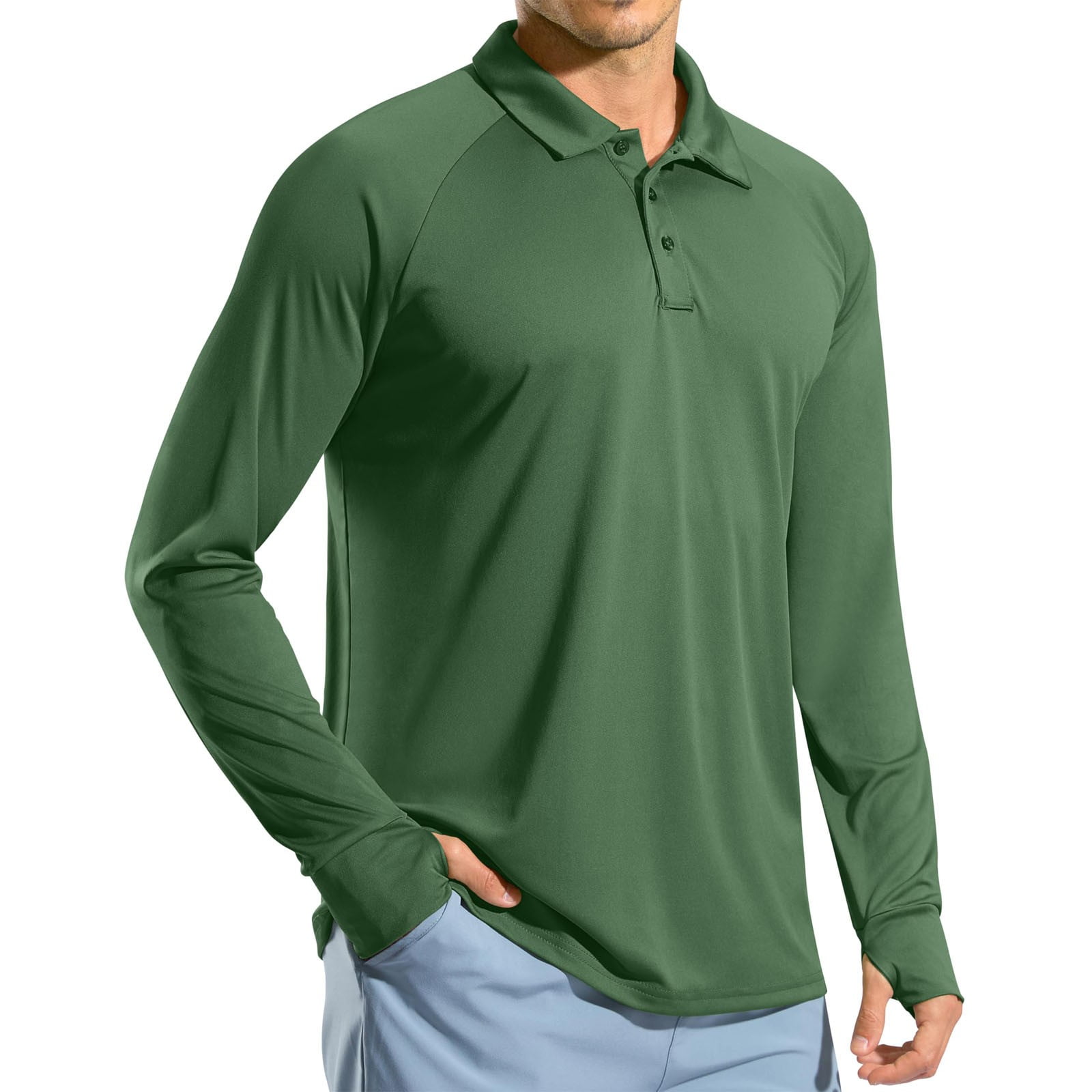 WTOBBY Men's Lightweight Long Sleeve Golf Shirt with Raglan Sleeve and ...