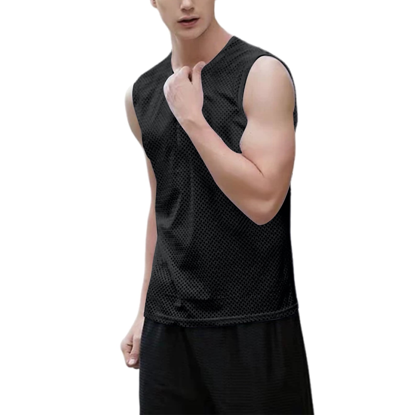 WTOBBY Men's Mesh Tank Top Sports Base Layer Shirt Sleeveless T-Shirt ...